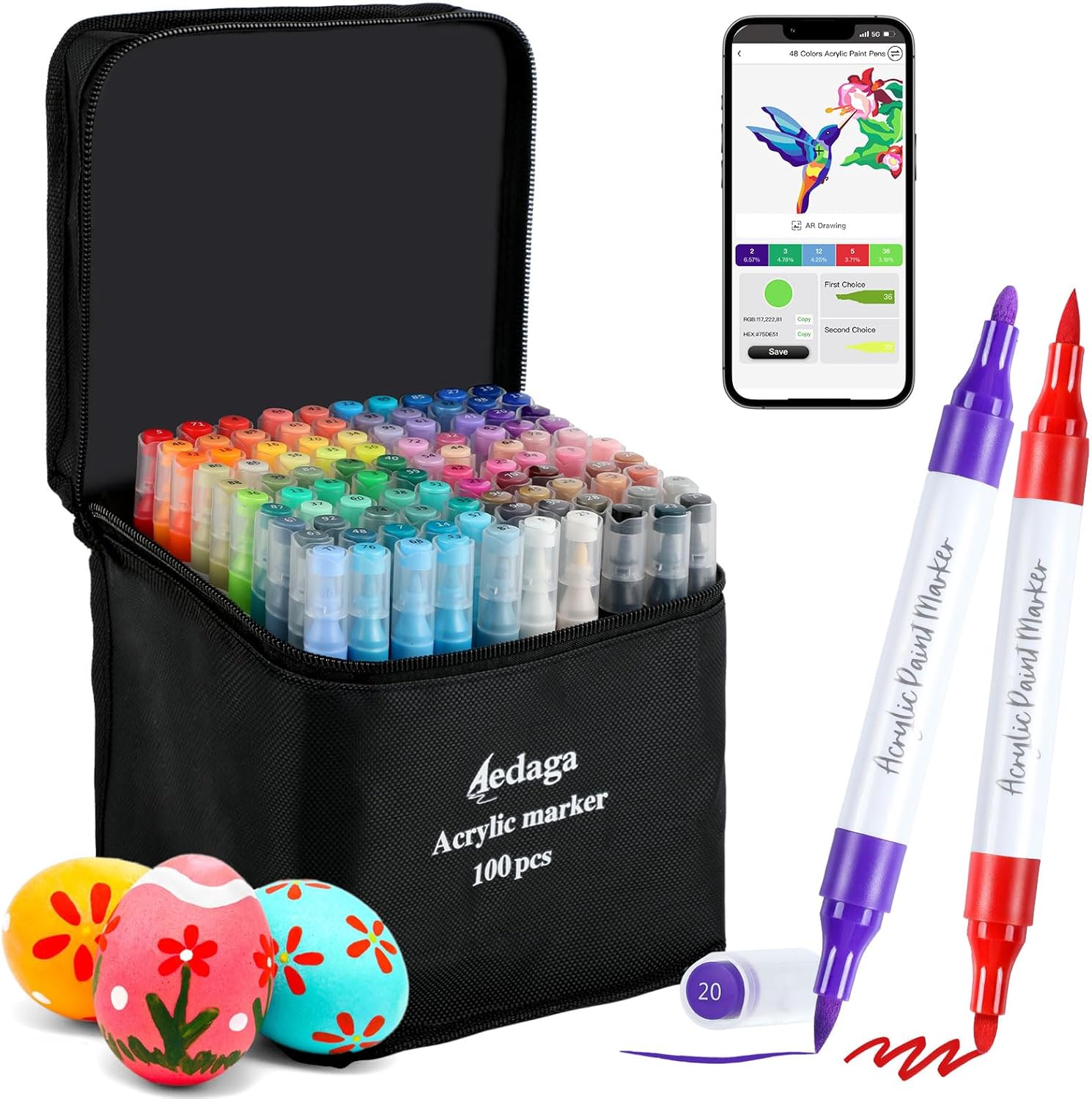 100 Colors Acrylic Paint Pens with Free App, Dual Tip Acrylic Paint ...