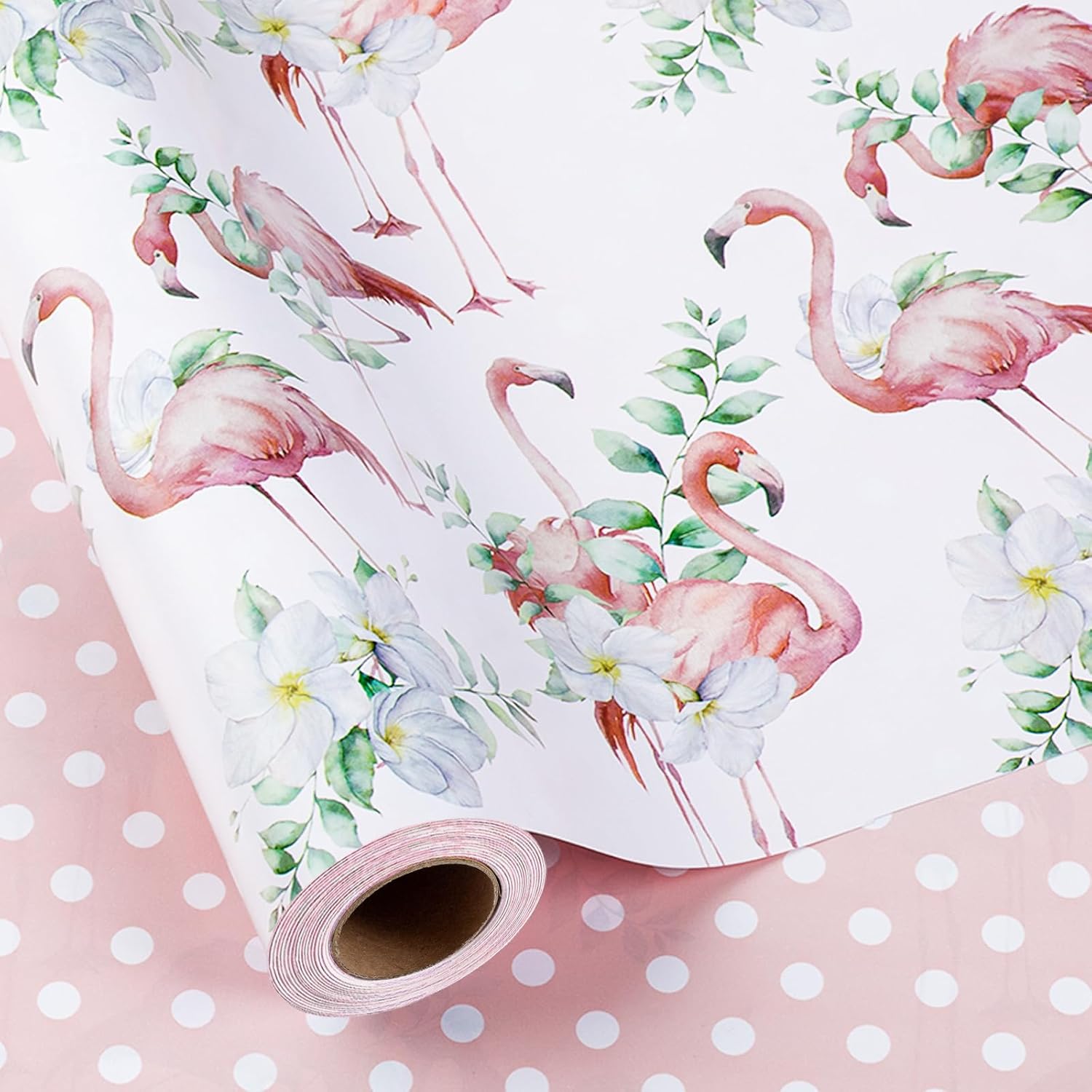 Amazon.com: Burymento Reversible Pink Flamingo Plumeria Wrapping Paper ...