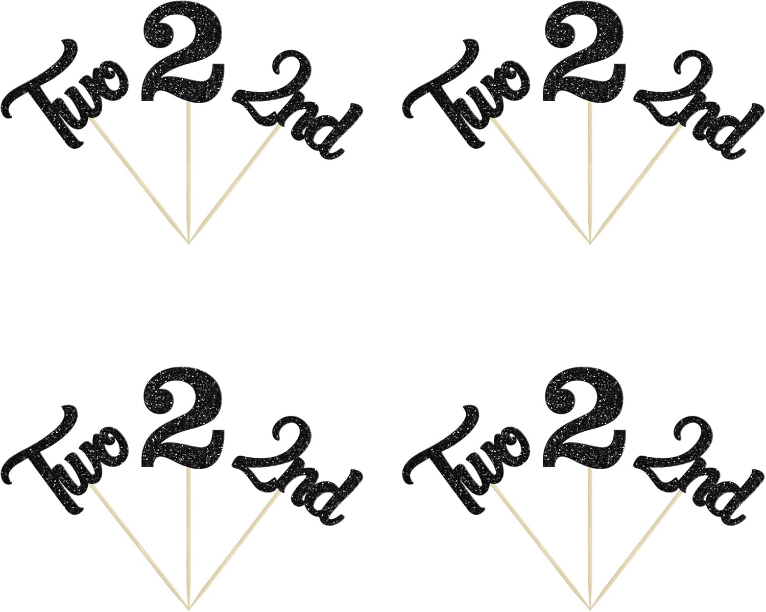 Amazon.com: 24Pcs Two Cupcake Toppers Glitter 2nd Birthday Cupcake Pick ...