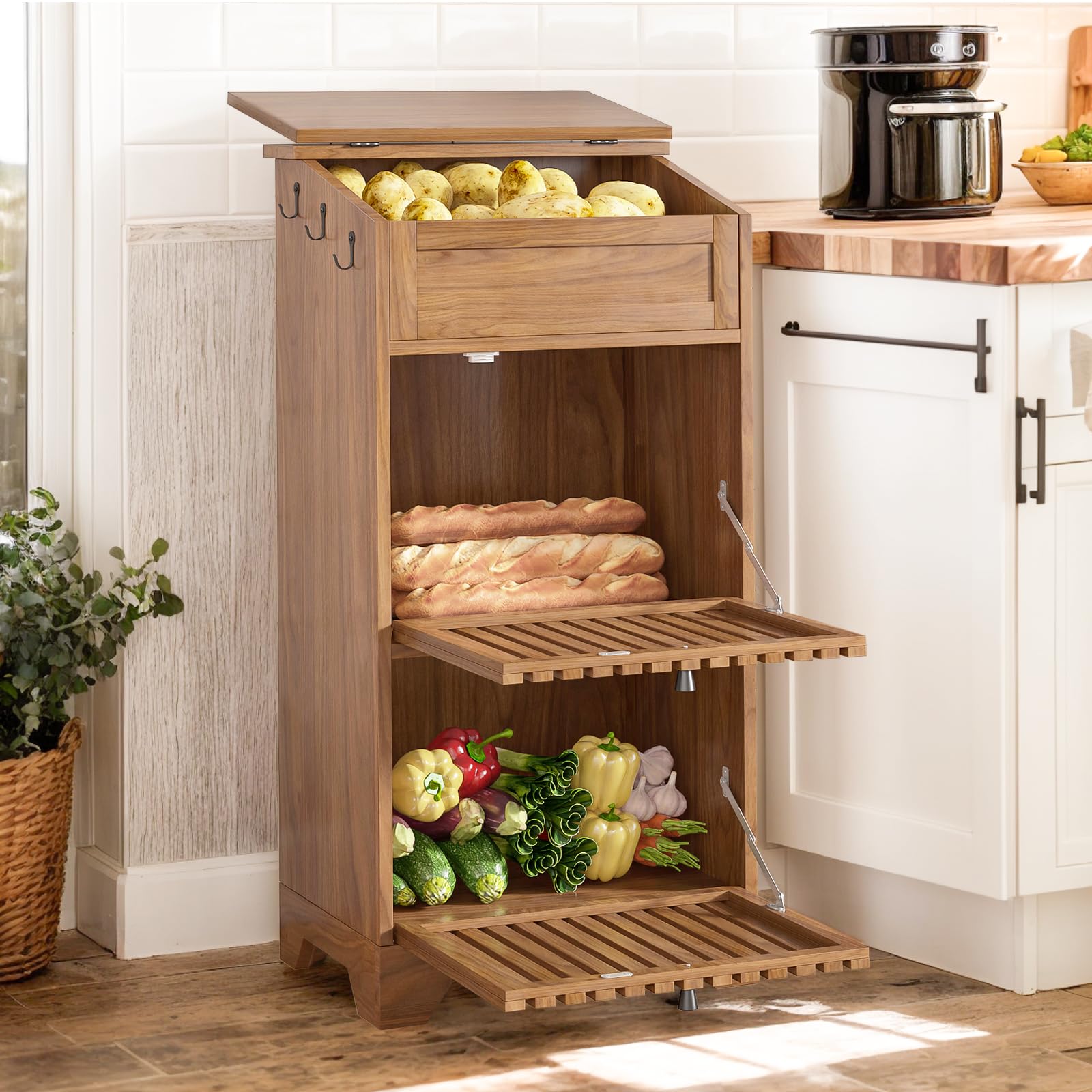 Amazon.com: Potato and Onion Storage Bins Box, Wooden Bread Storage for ...