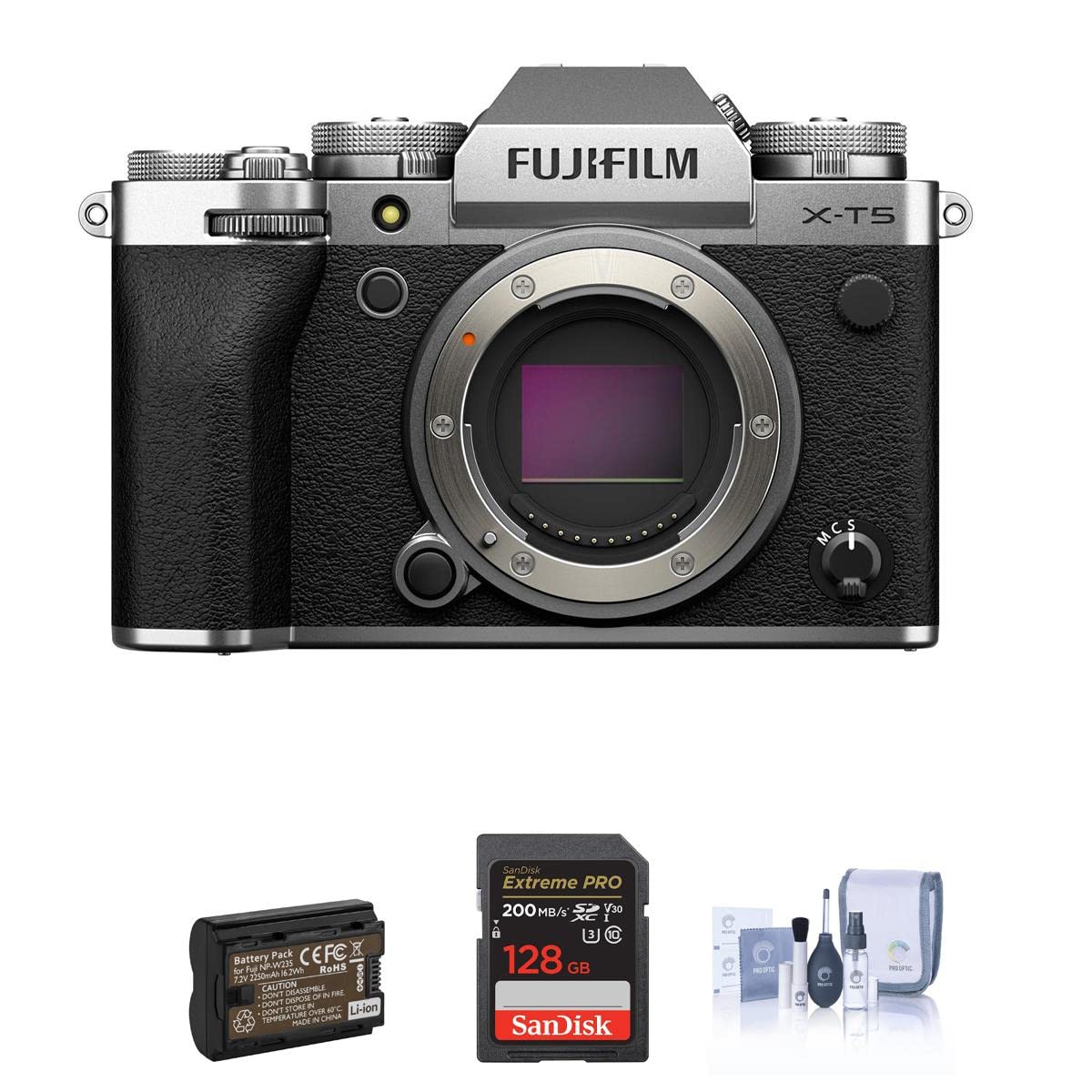 X-T5 Mirrorless Digital Camera Body, Silver Bundle with 128GB SD Card, Extra Battery, Cleaning ...