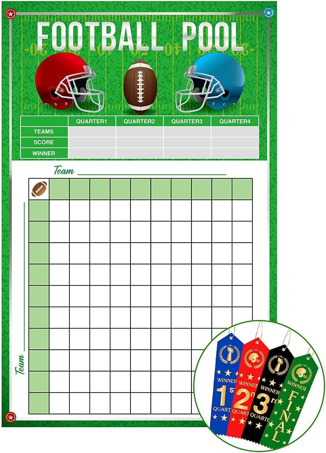 Amazon.com: Super Football Bowl Pool Game Squares Poster Prize Ribbons ...