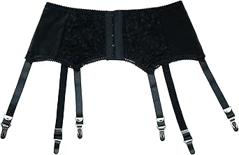 Amazon.com: Luxallacki Front Open Mesh Lace Garter Belt 6 Straps ...