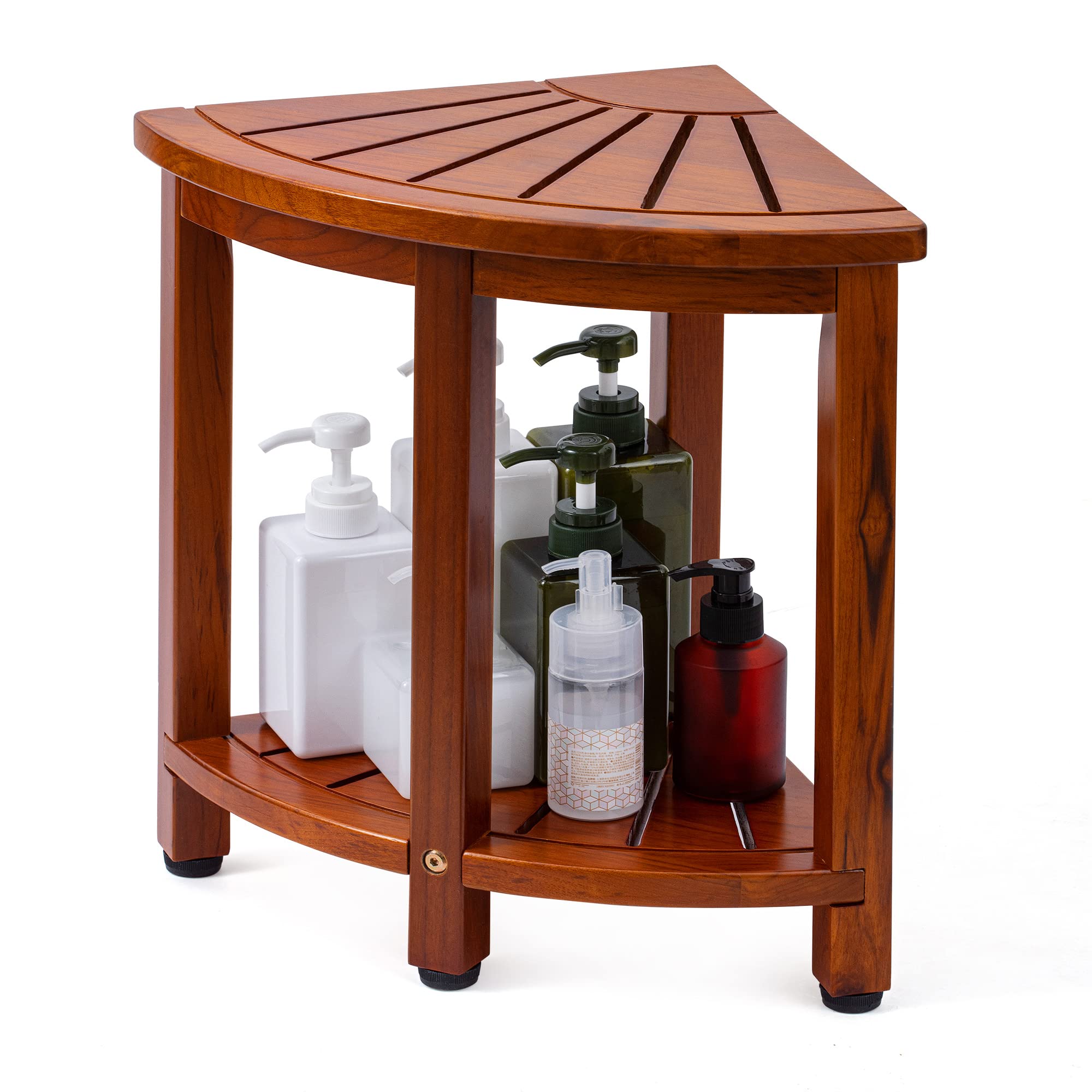 Axeman Teak Corner Shower Stool for Shaving Legs with Storage Shelf ...