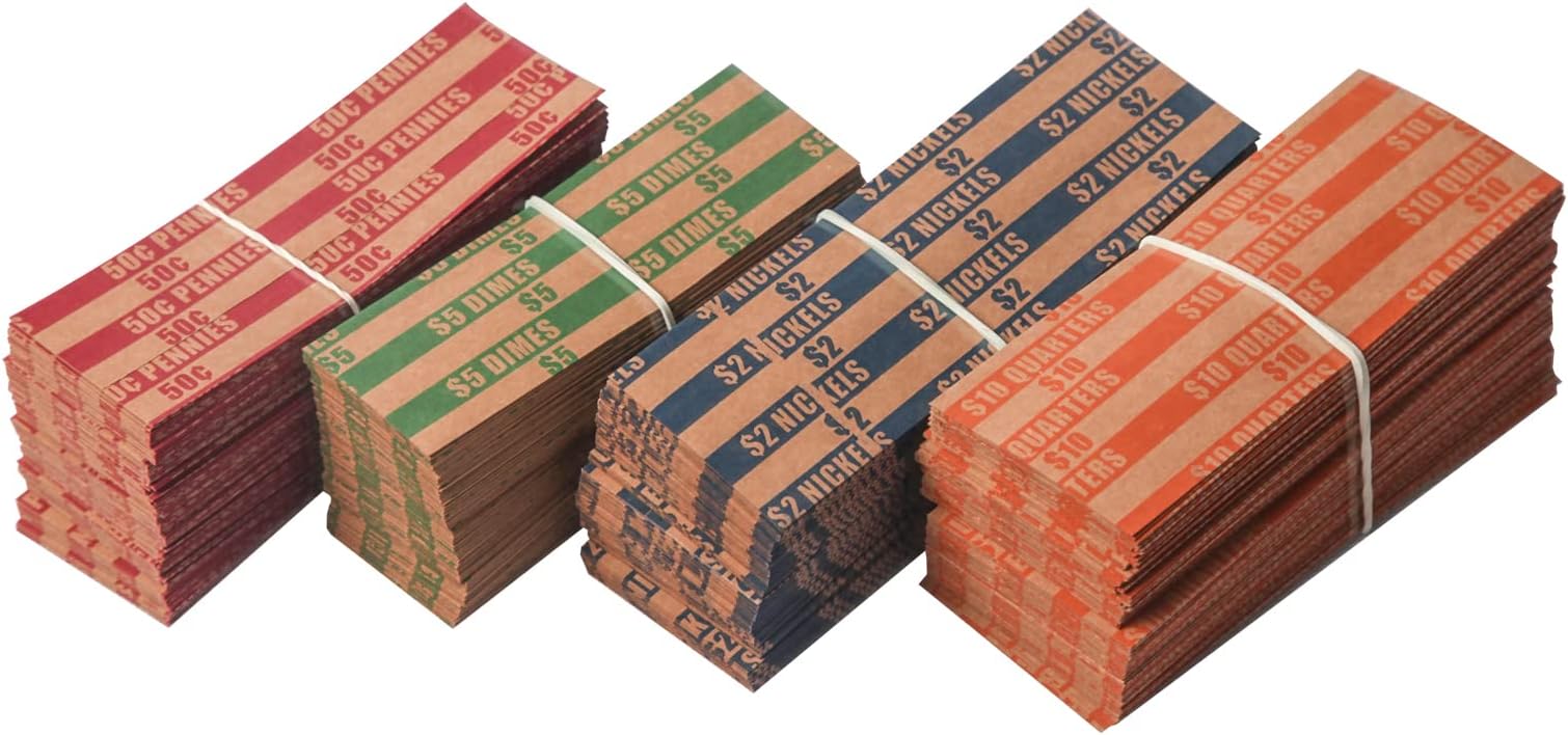 Amazon.com : Flat Coin Wrapper 100 Assorted Pack(25 Each of Quarters ...