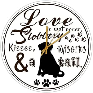 Amazon.com: Love Is Wet Noses Wall Clocks Wooden Round Clock Pet Lover ...