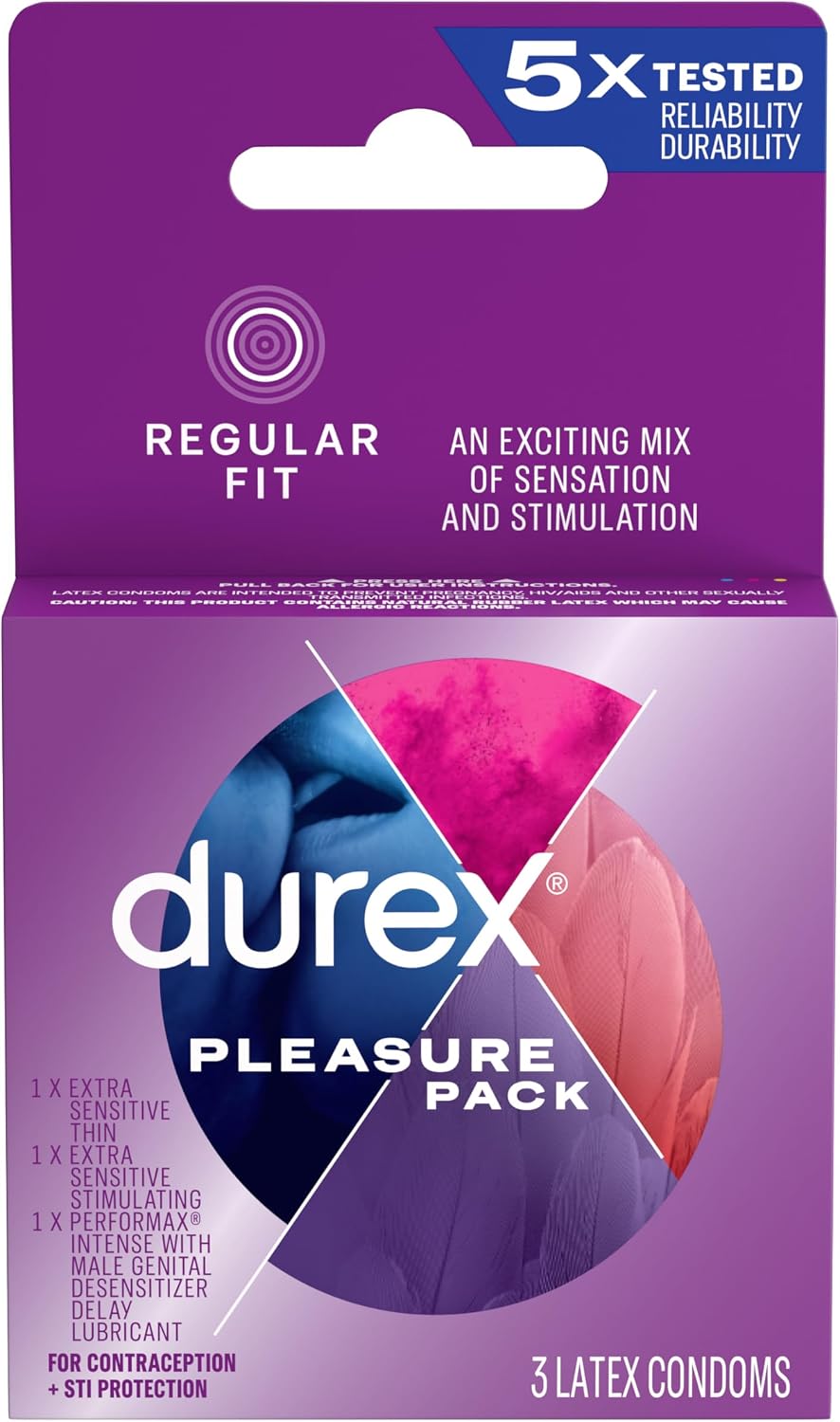 Amazon.com: Durex Pleasure Pack, Assorted Premium Lubricated Condoms, 3 ...