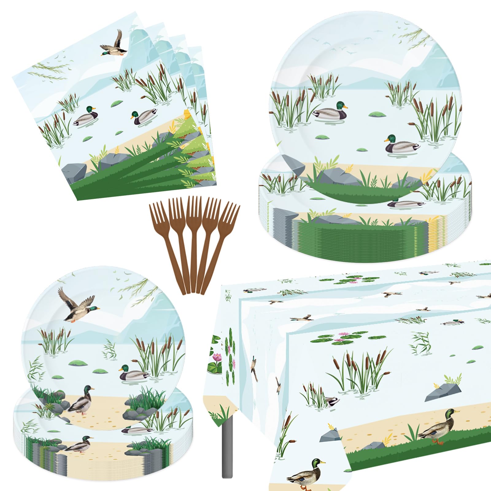 Amazon.com: 101 Pcs Mallard Duck Party Decorations Tablecloth Tableware ...