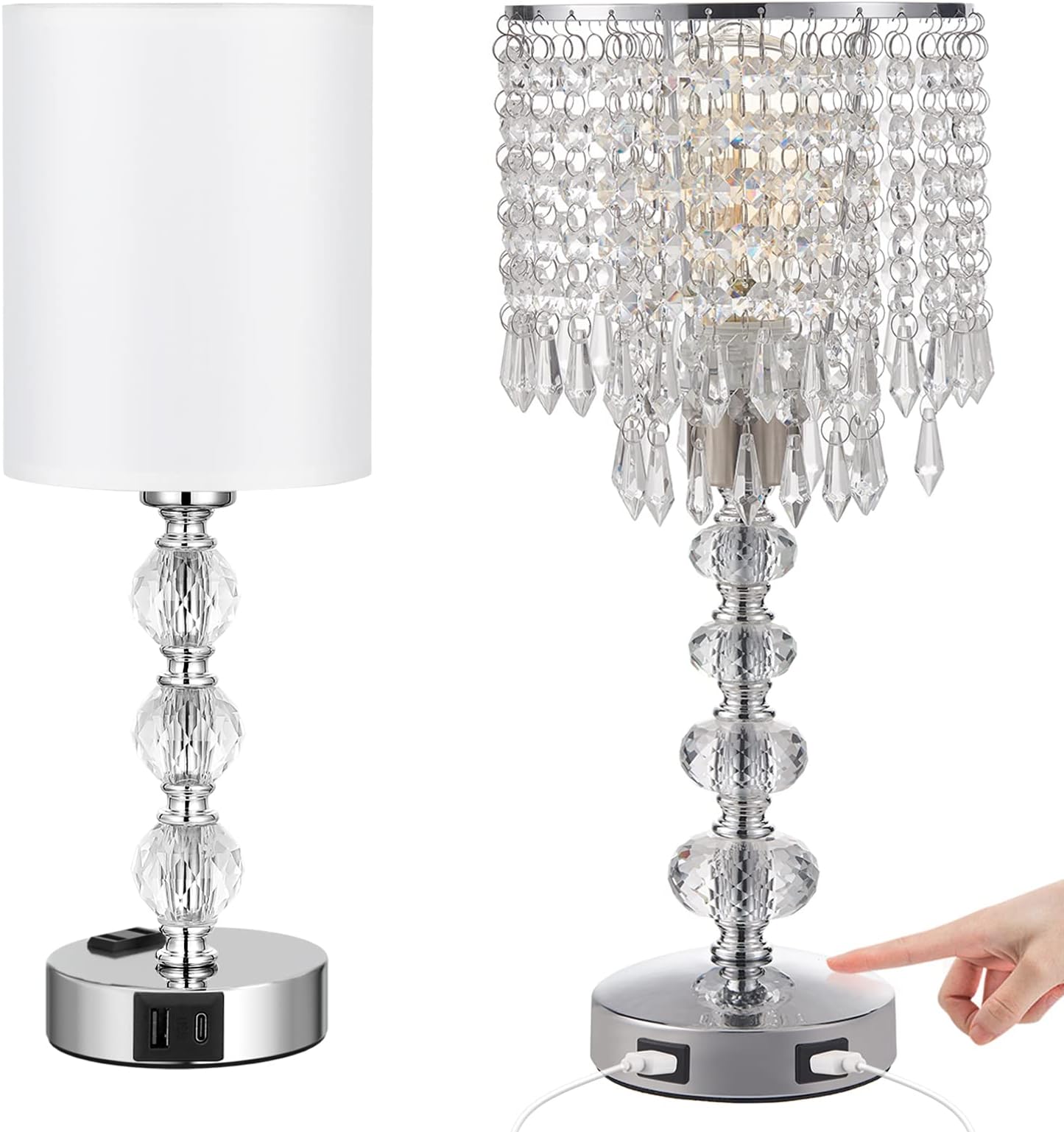 Acaxin Touch Bedside Lamps for Bedrooms Nightstand Set of 2 - Crystal ...