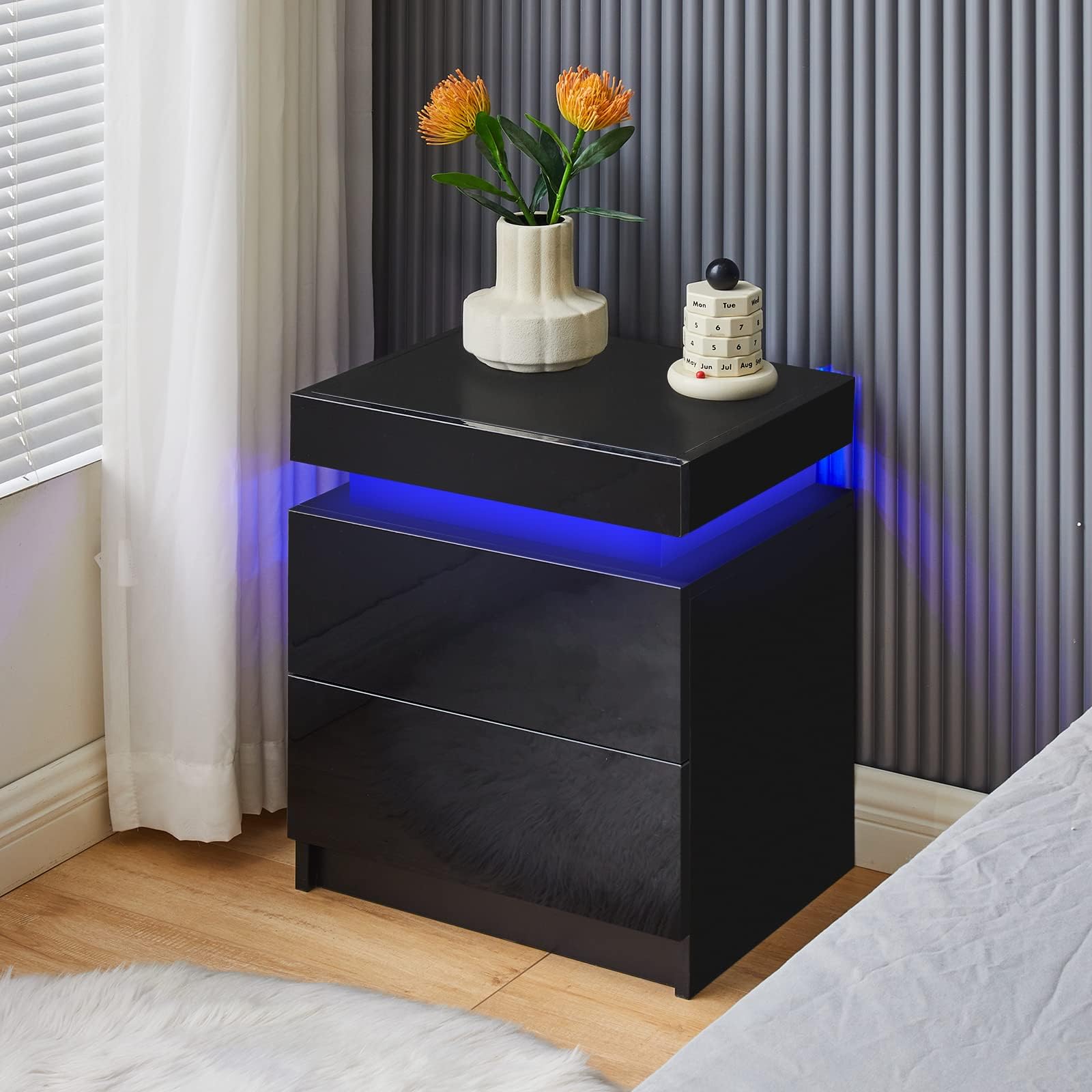 Amazon.com: i-aplus Black Night Stand LED Nightstand with 2 Drawers ...