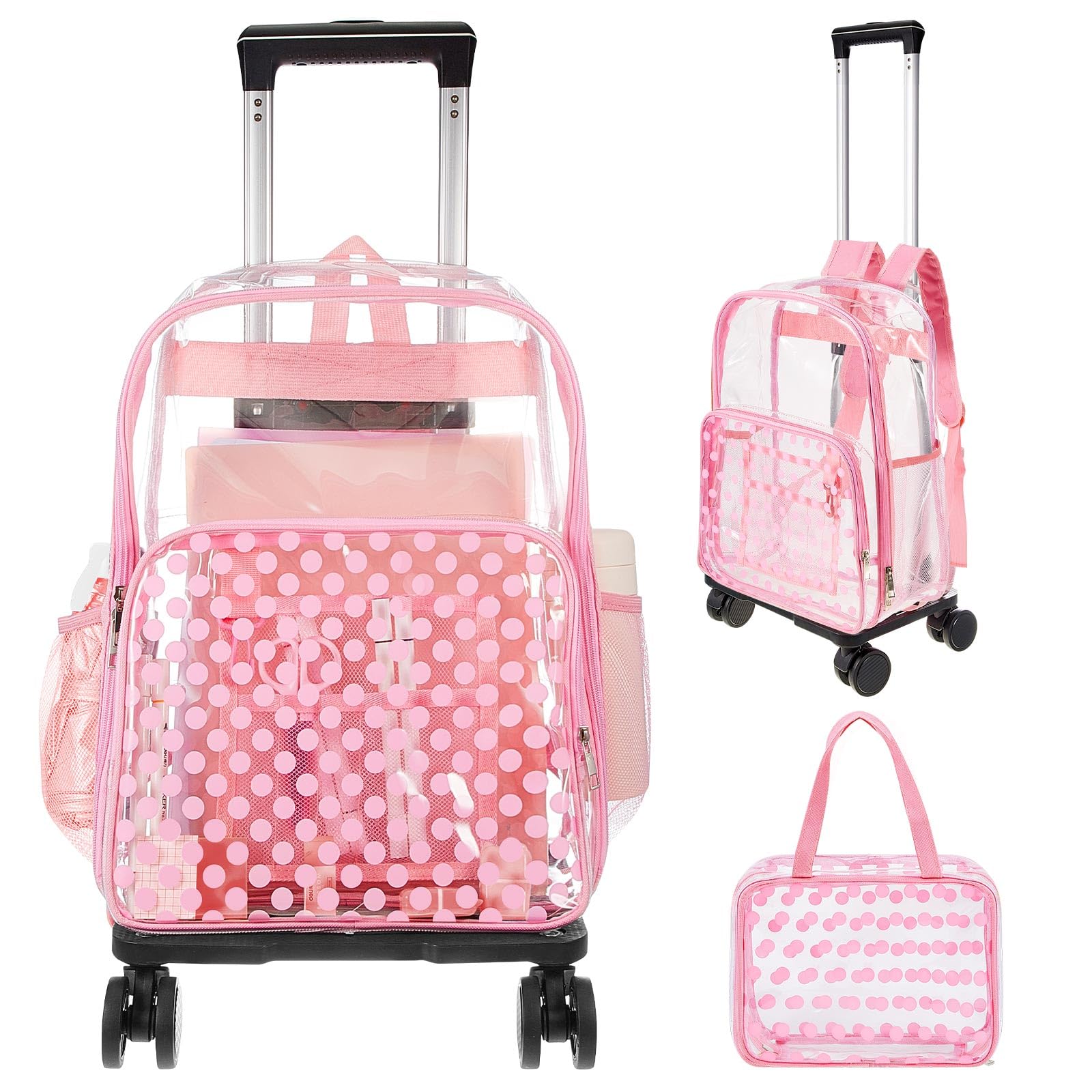Eccliy 17 Inch Rolling Clear Backpack Heavy Duty Transparent Wheeled ...