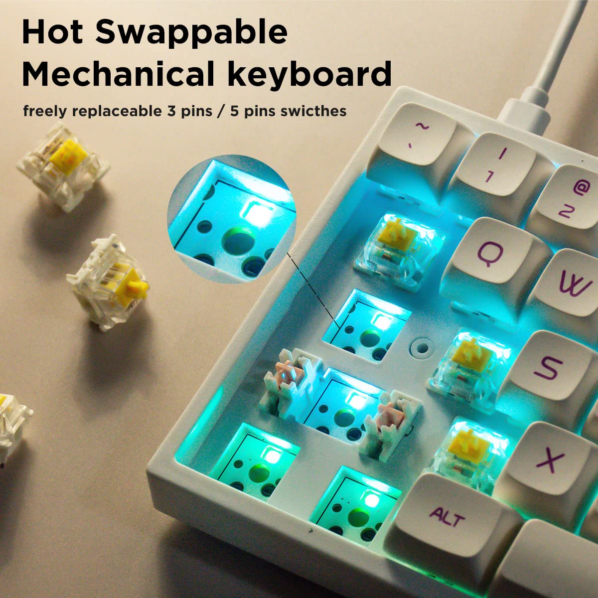 YUNZII KC68 Hot Swappable Mechanical Keyboard 68-Key Gaming Keyboard ...