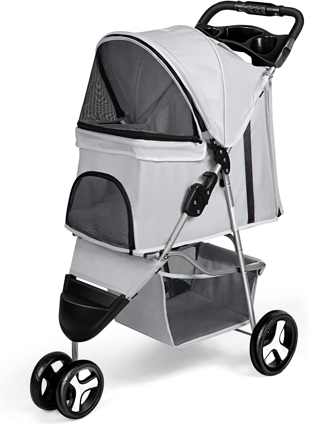 Zevcri Pet Stroller, Foldable 3 Wheel Dog Stroller with Storage Basket ...