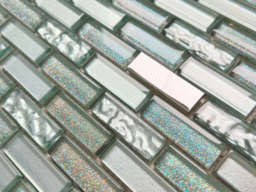 Silver Glitter Glass Stainless Steel Brick Mosaic Wall Pool Tile ...