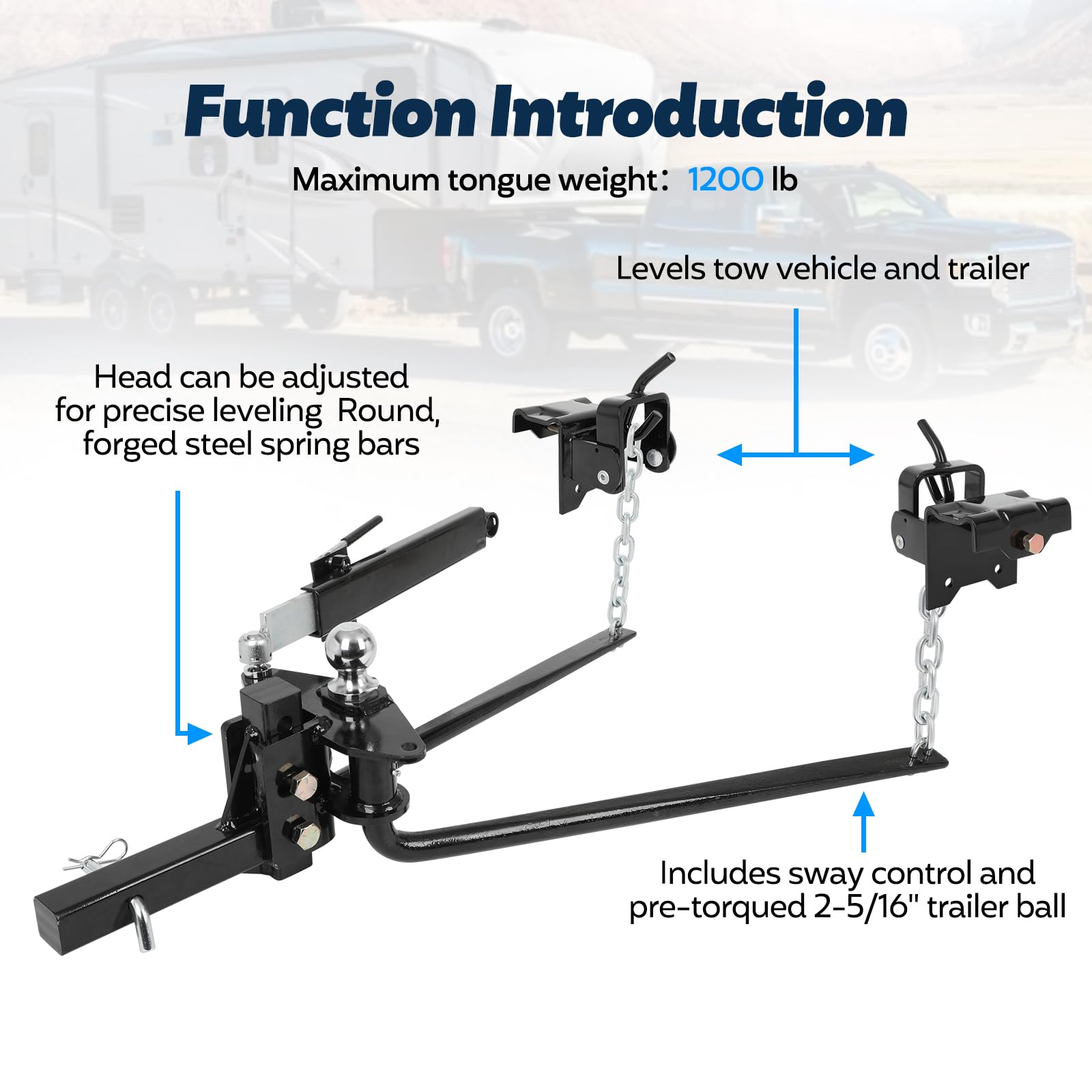 FAHKNS Weight Distribution Hitch with Sway Control, Hitch Stabilizer ...