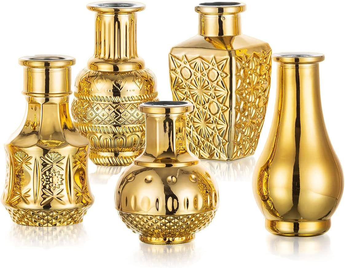 Amazon.com: Glasseam Gold Bud Vases for Centerpieces: Modern Small ...