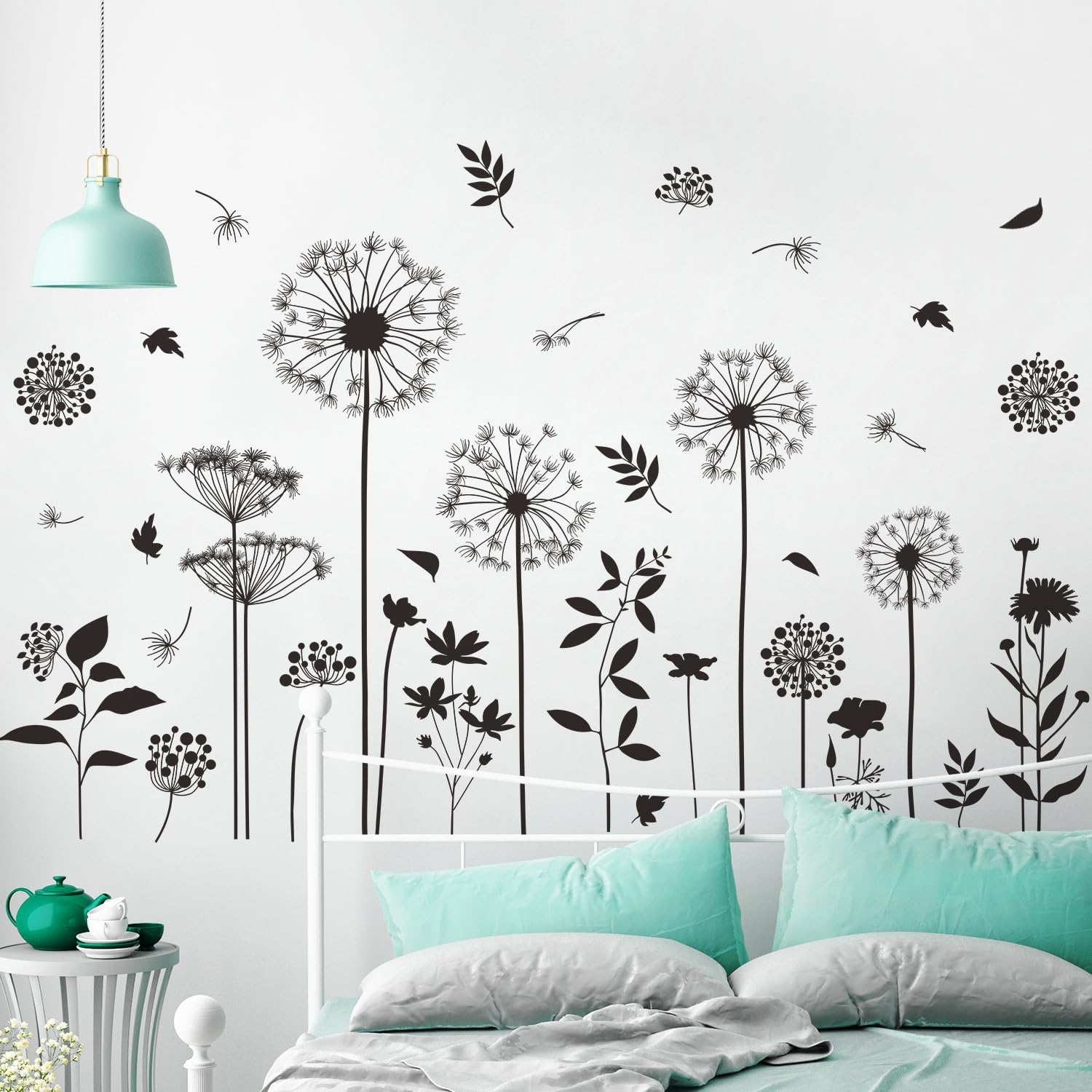 Amazon.com: Simple Boho Black Flower Wall Decals - Modern Floral ...