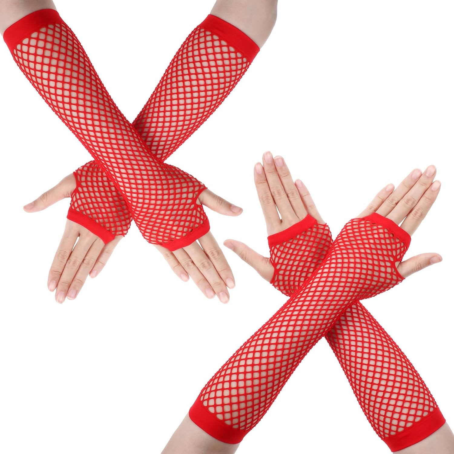 Amazon.com: Psyqtsuary 2 Pairs Fingerless Fishnet Gloves Fishnet ...