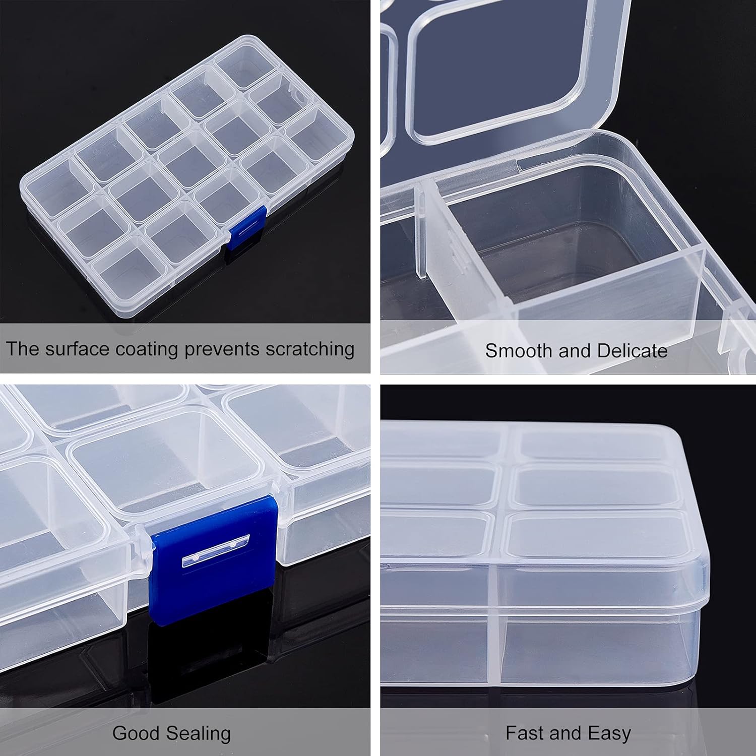 BENECREAT 4 Pack 15 Grids Clear Plastic Compartment Container(17.5x10x2 ...