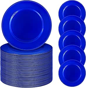 Amazon.com | 50 Pcs Royal Blue Charger Plates Bulk, 13" Round Beaded ...