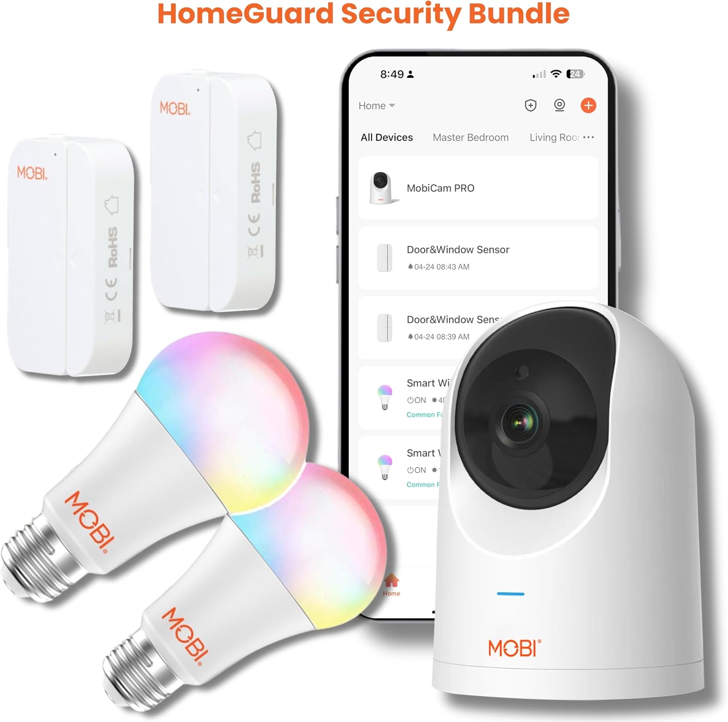 Amazon.com : MOBI Smart HomeGuard Security Bundle: 1x Camera, 2 x Door/Window Sensor, and 2 x ...