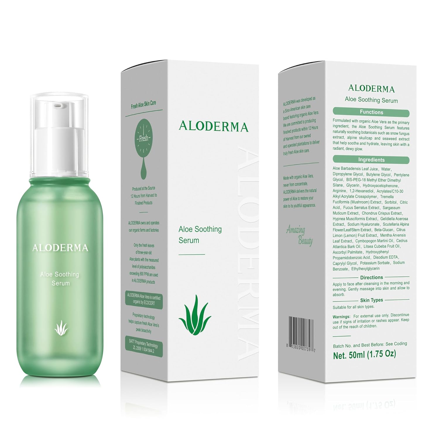ALODERMA Suero calmante esencia con 85 de aloe vera orgánico puro y ...