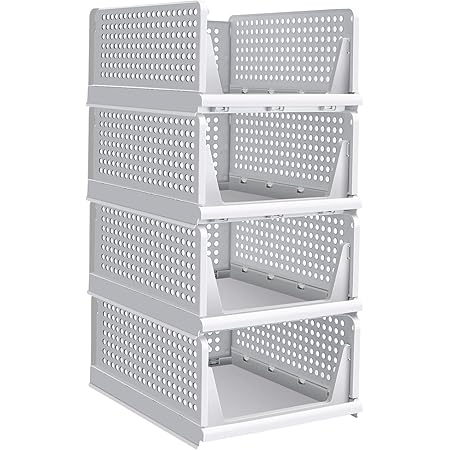 Amazon.com: 4 Packs Stackable Closet Organizers, Plastic Storage Basket ...