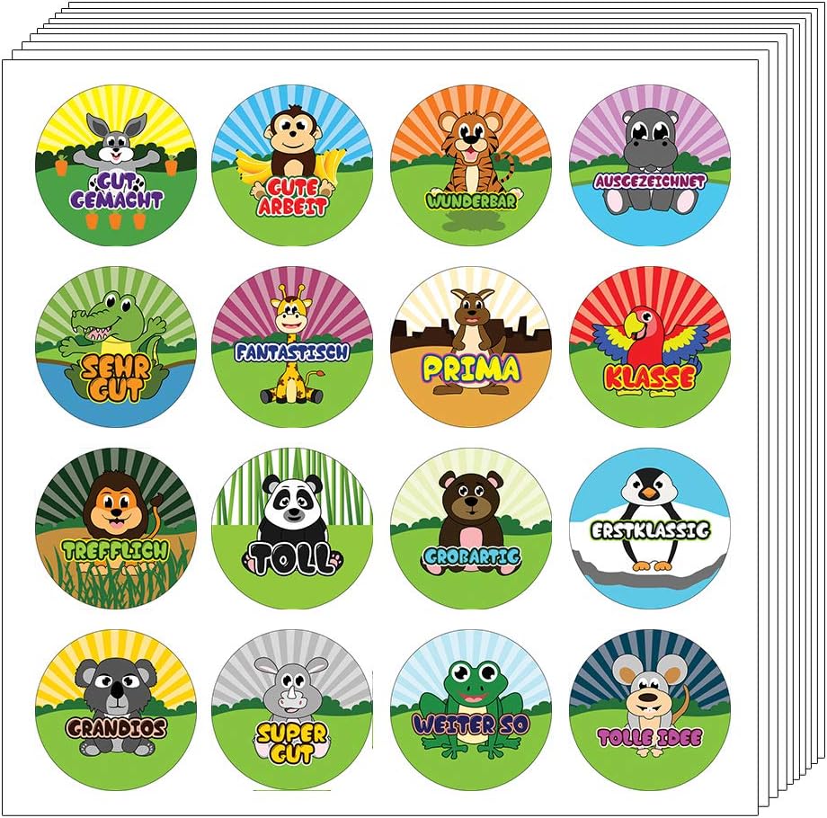 Amazon.com: Creanoso Kids Animals German Reward Praise Stickers - (5 ...