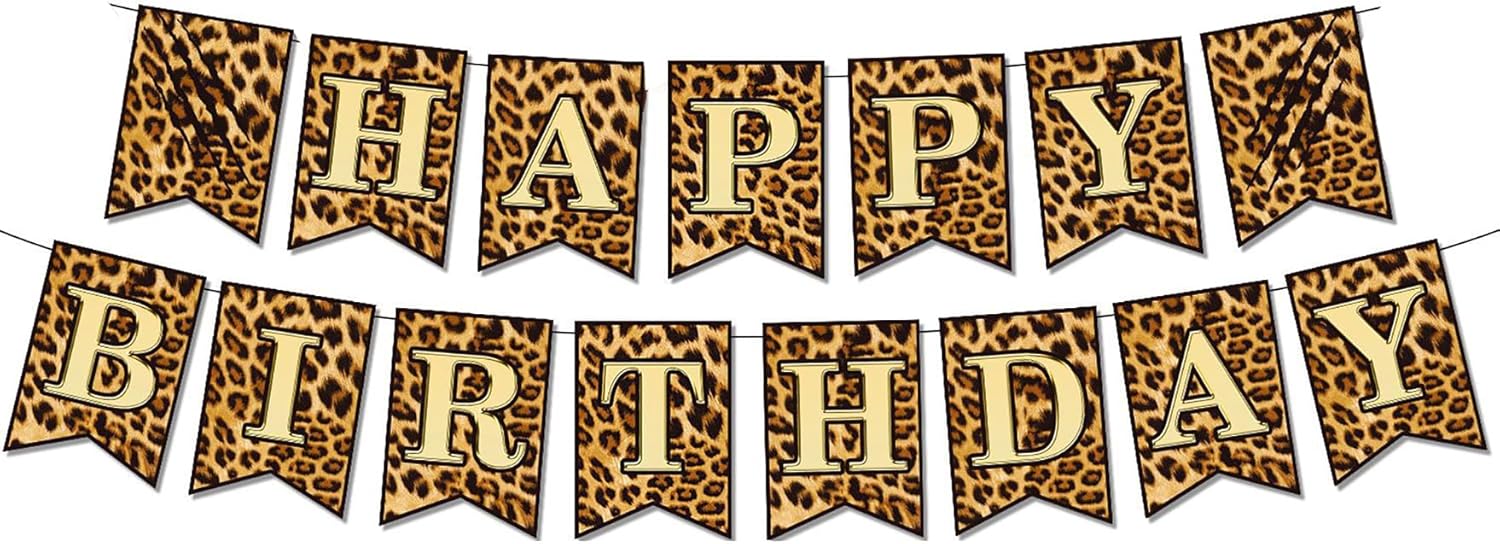 Amazon.com: Leopard Print Happy Birthday Party Banner Birthdays Party ...