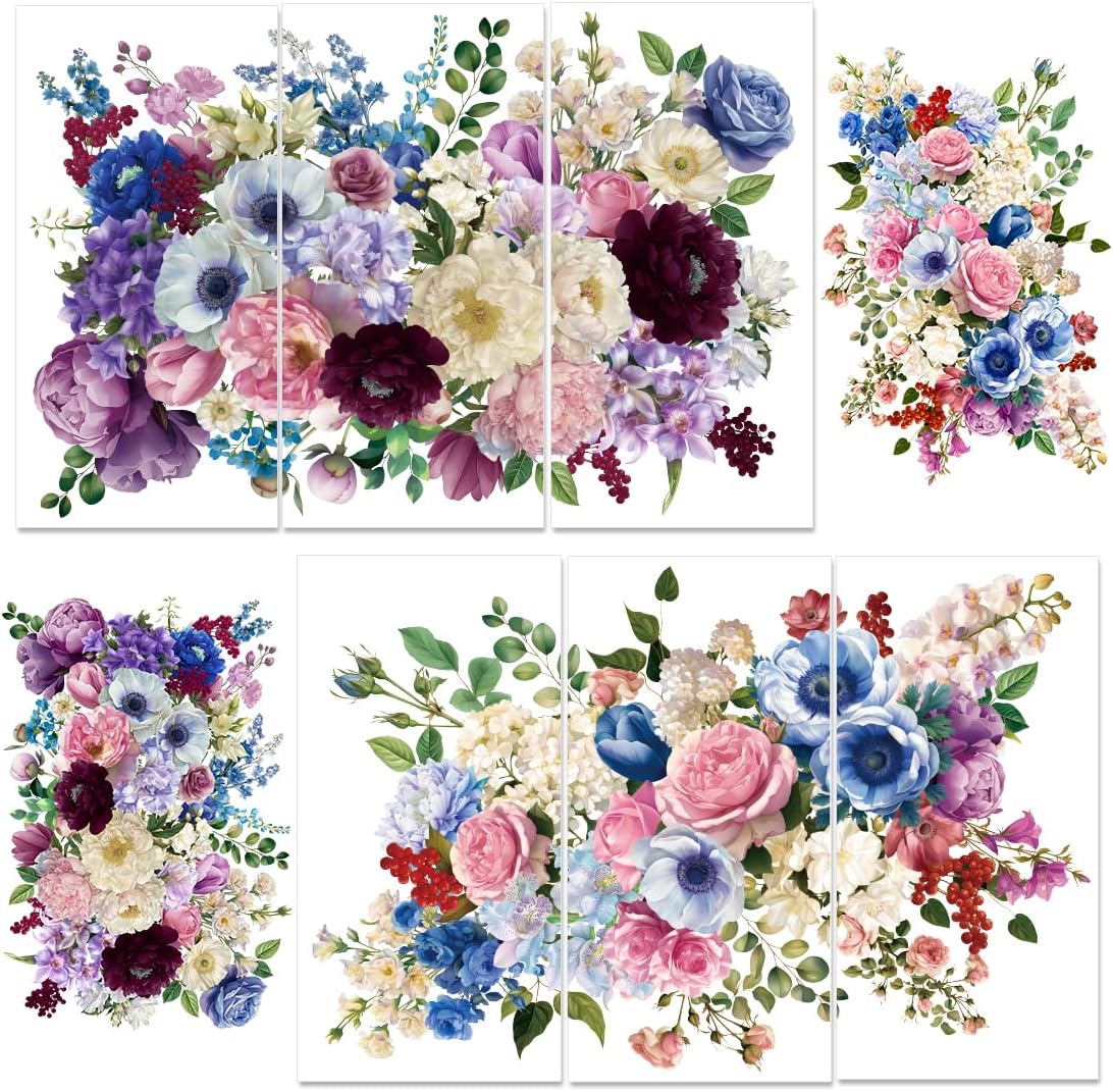 Amazon.com: BEUNITONE 6 Sheets Watercolor Flower Rub on Transfers for ...