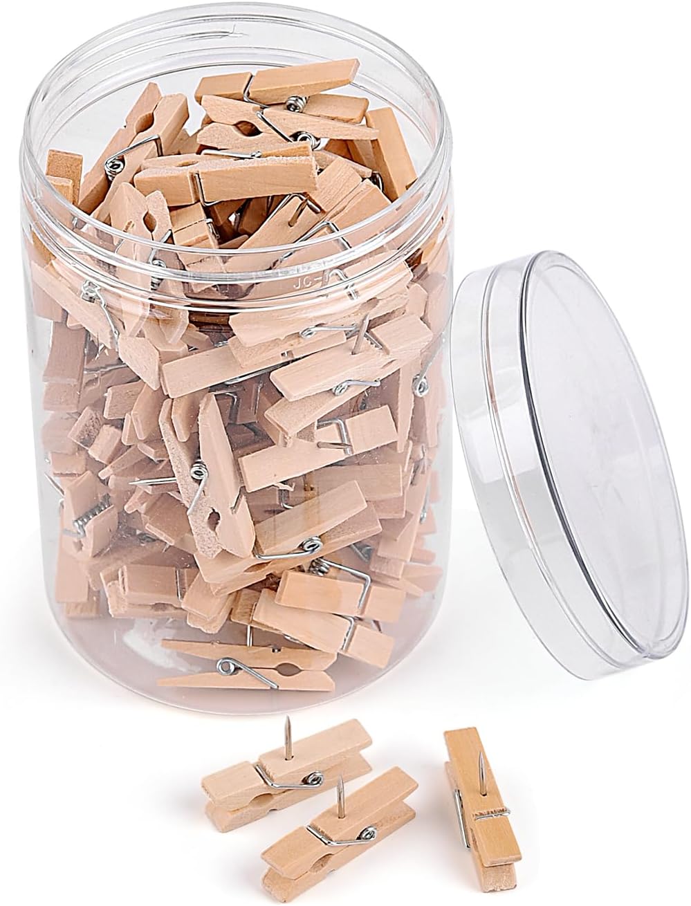 QINLECTRI 100 Pieces Wooden Drawing Pins Push Pins with Wooden Clips ...