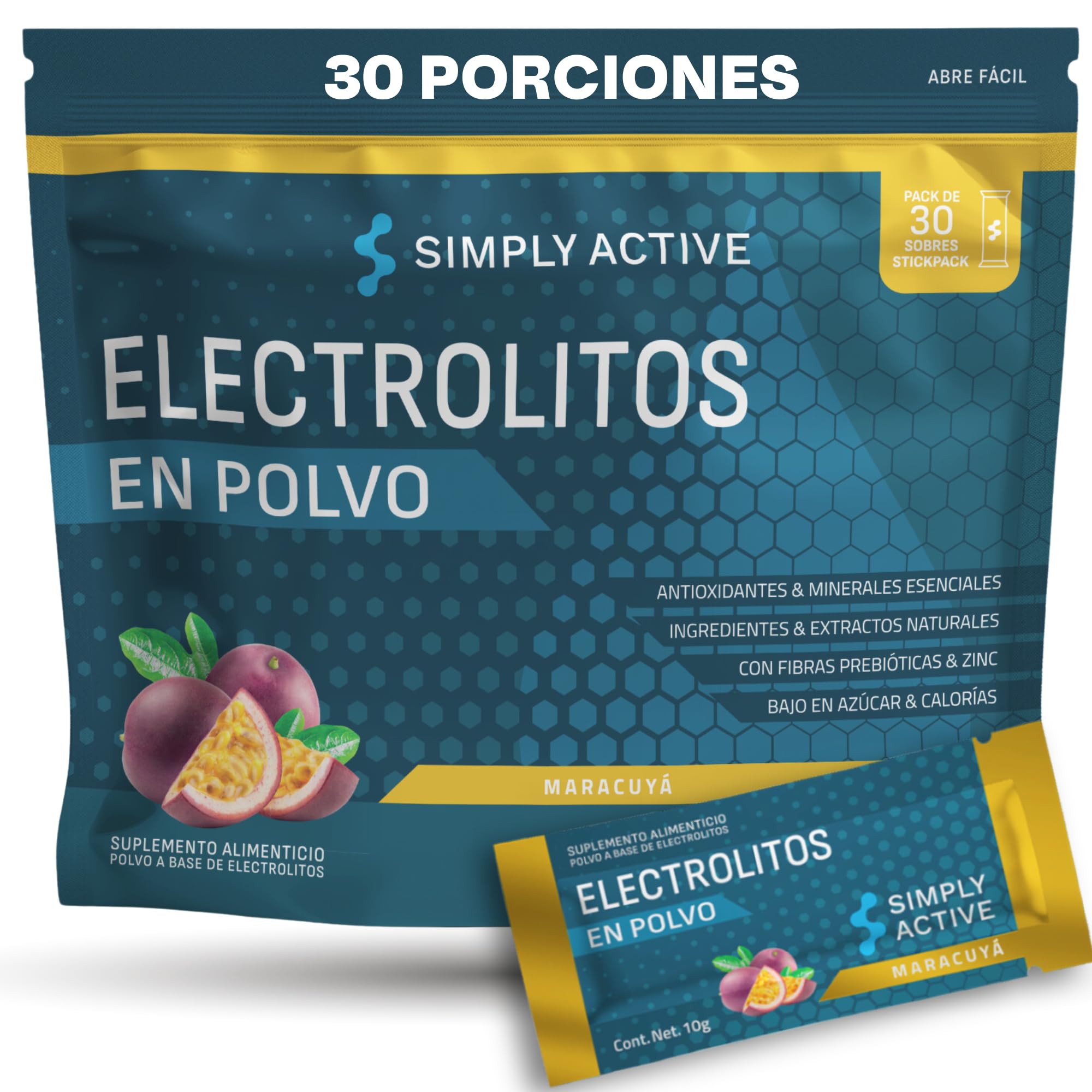 SIMPLY ACTIVE Electrolitos en Polvo | Sabor Maracuyá - Pack de 30 ...