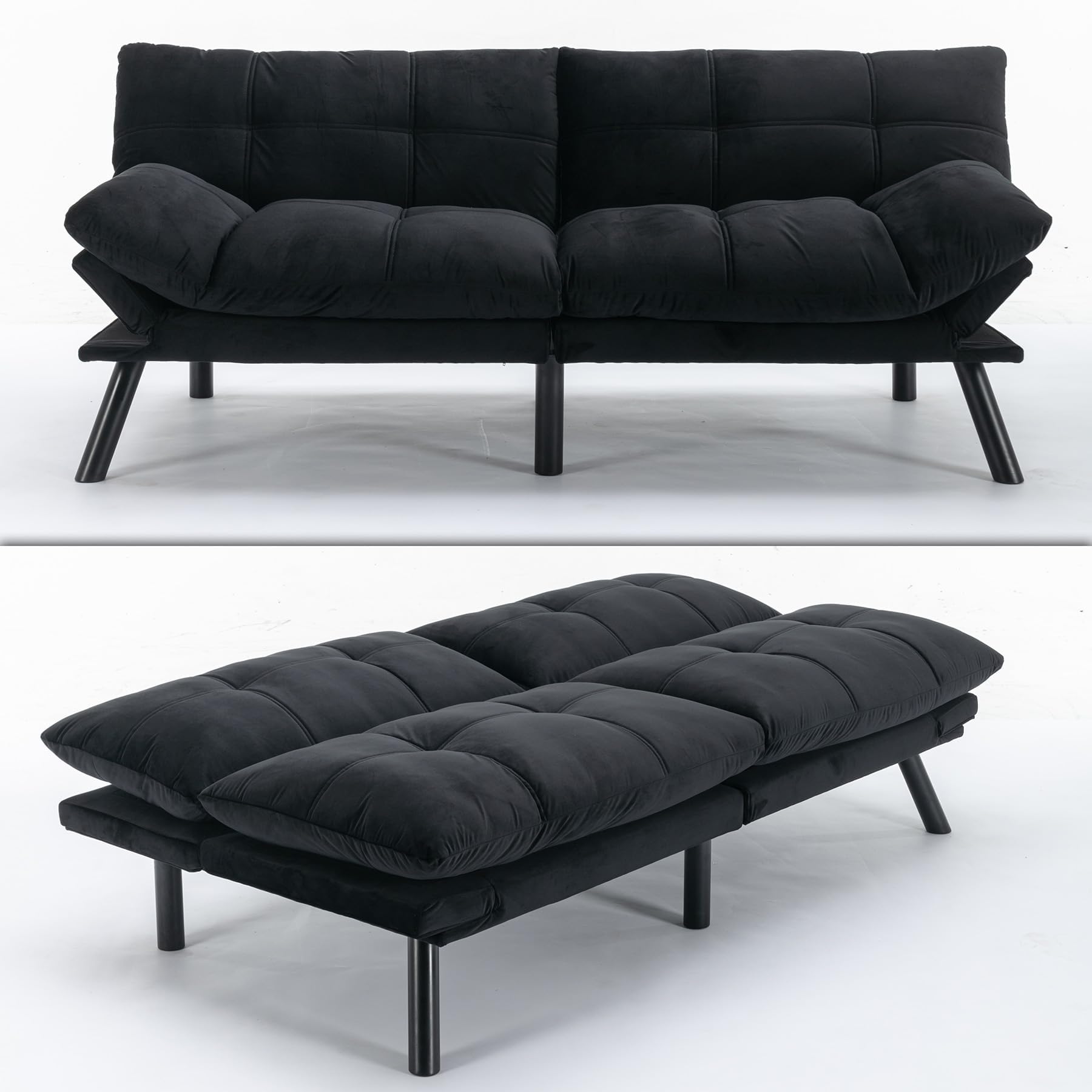 Amazon.com: Mainstay.. Memory Foam Futon, Black Suede, Fabric, Wood ...