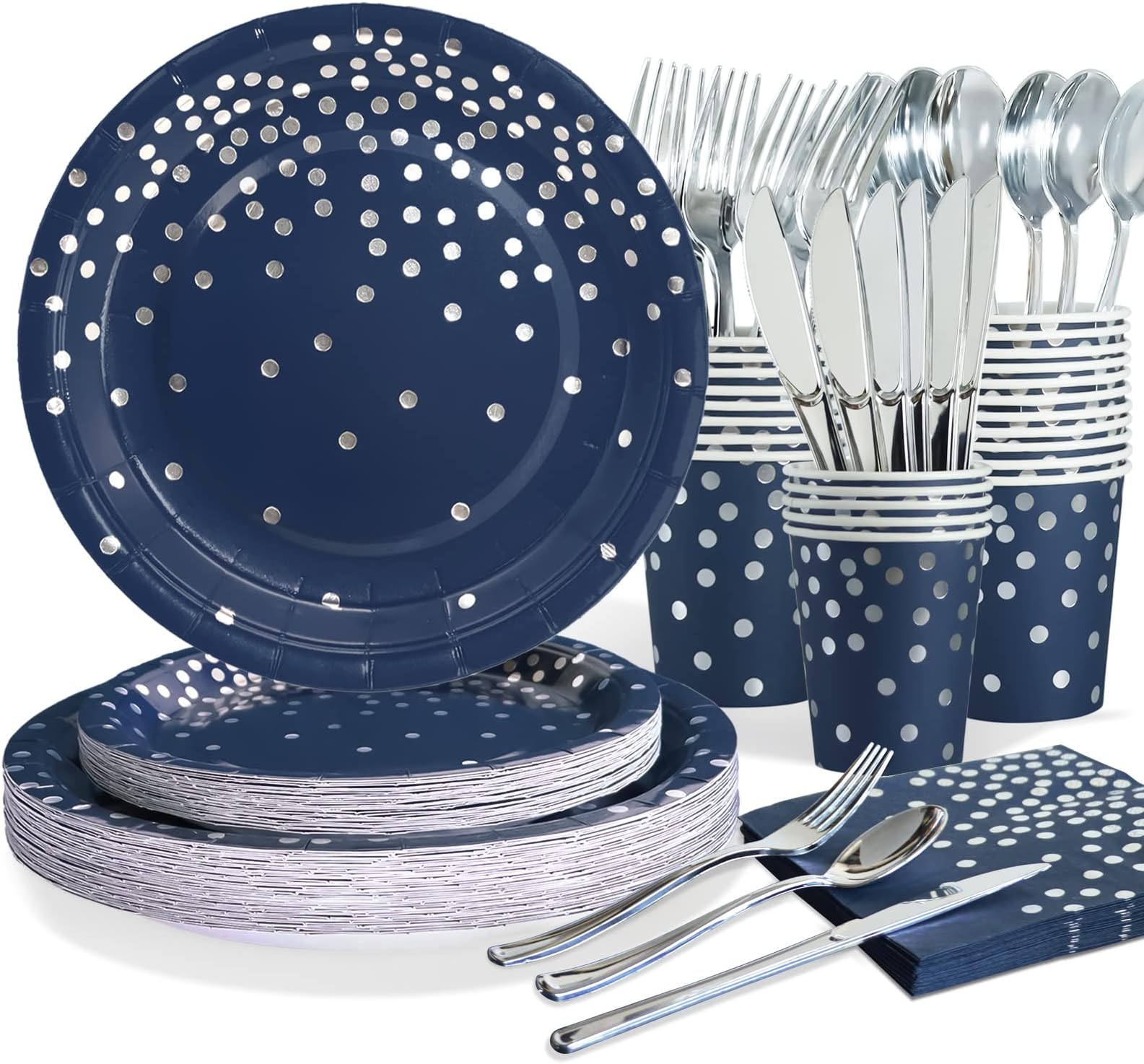 Amazon.com: Gudvilla Blue and Silver Party Decorations, Navy Blue ...