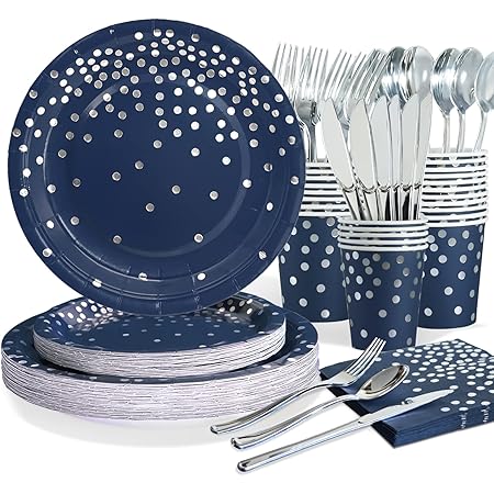 Amazon.com: Gudvilla 200 PCS Navy Blue Plates and Napkins Party ...
