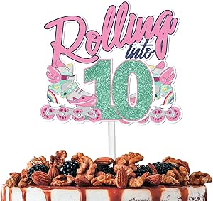 Amazon.com: Pink Glitter Rolling into 10 Cake Topper Pick for 80s 90s ...