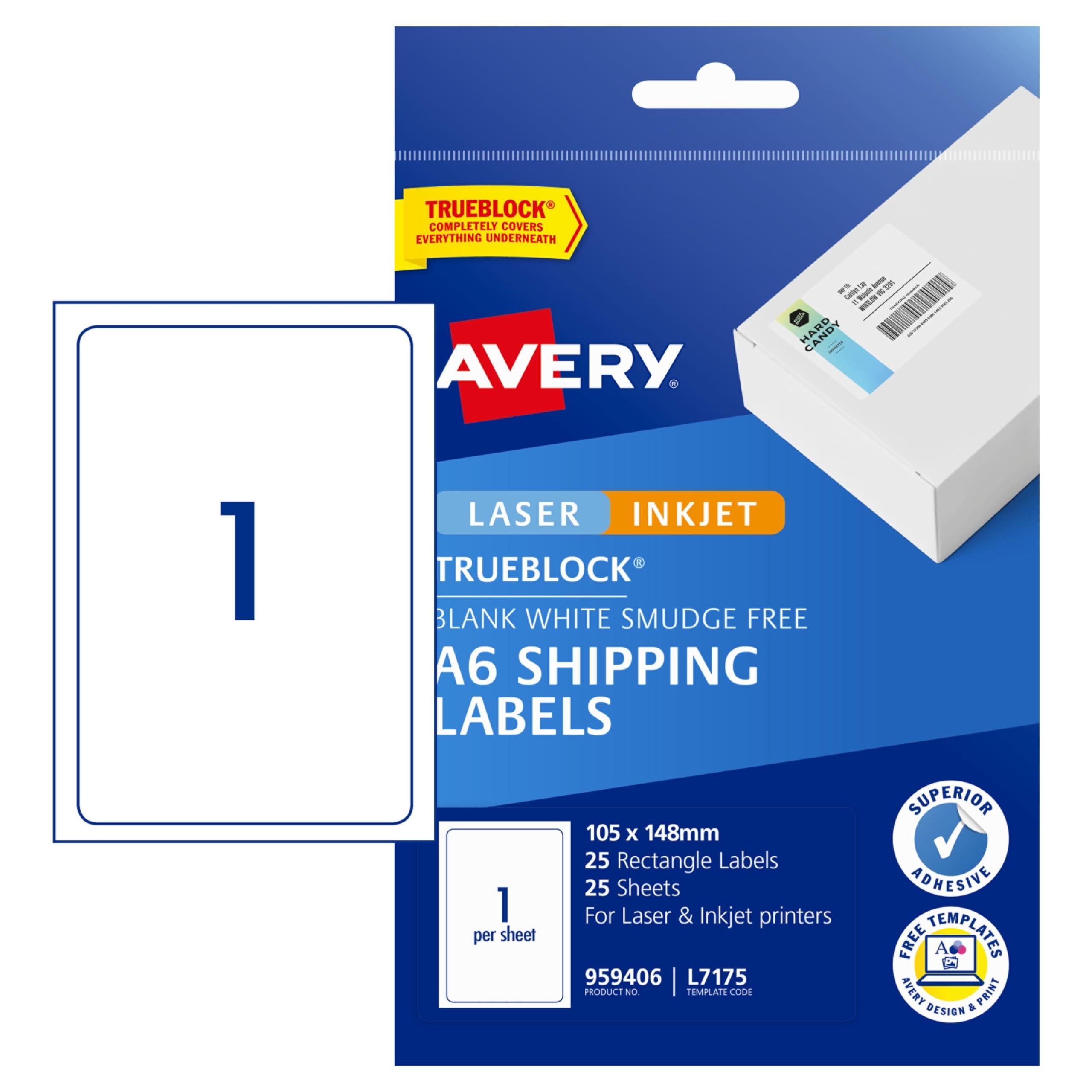 Avery A6 Shipping Labels for Laser & Inkjet Printers - Printable ...