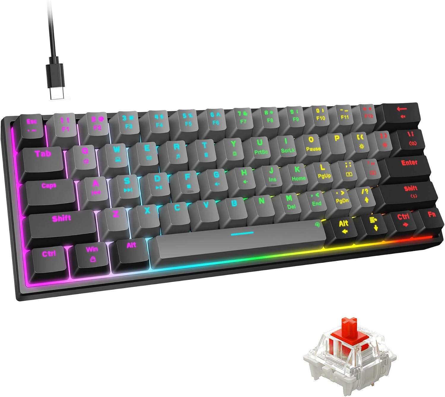 Amazon.com: Snpurdiri 60 Percent Machanical Keyboard Red Switches, 60% ...