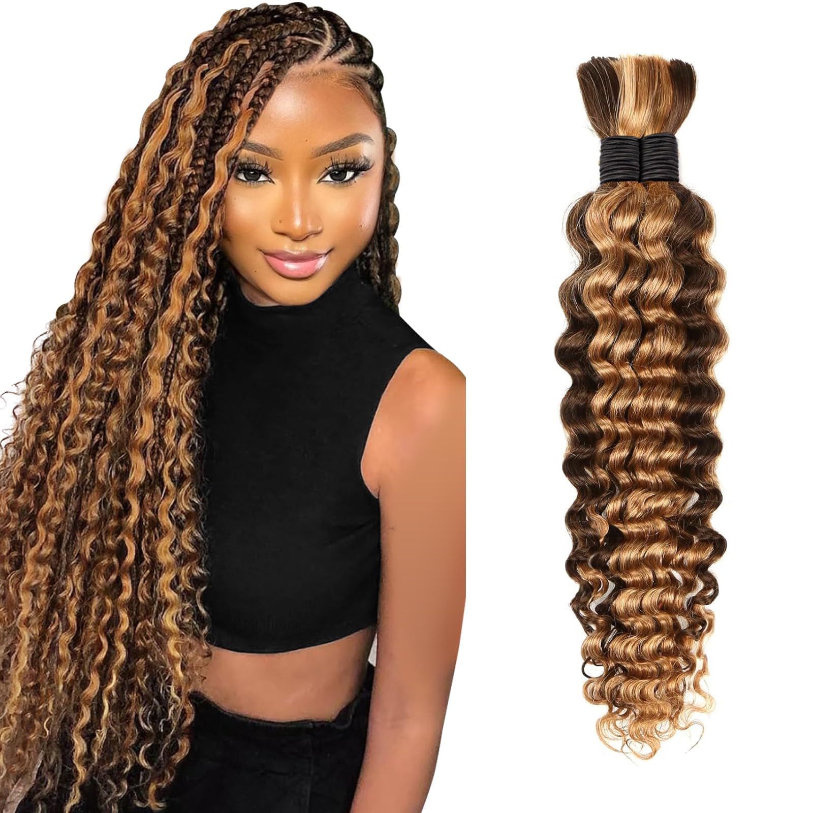 Amazon.com : Human Braiding Hair for Boho Braids 4/27 Ombre 22 Inch 2 Bundles 100g Deep Wave ...