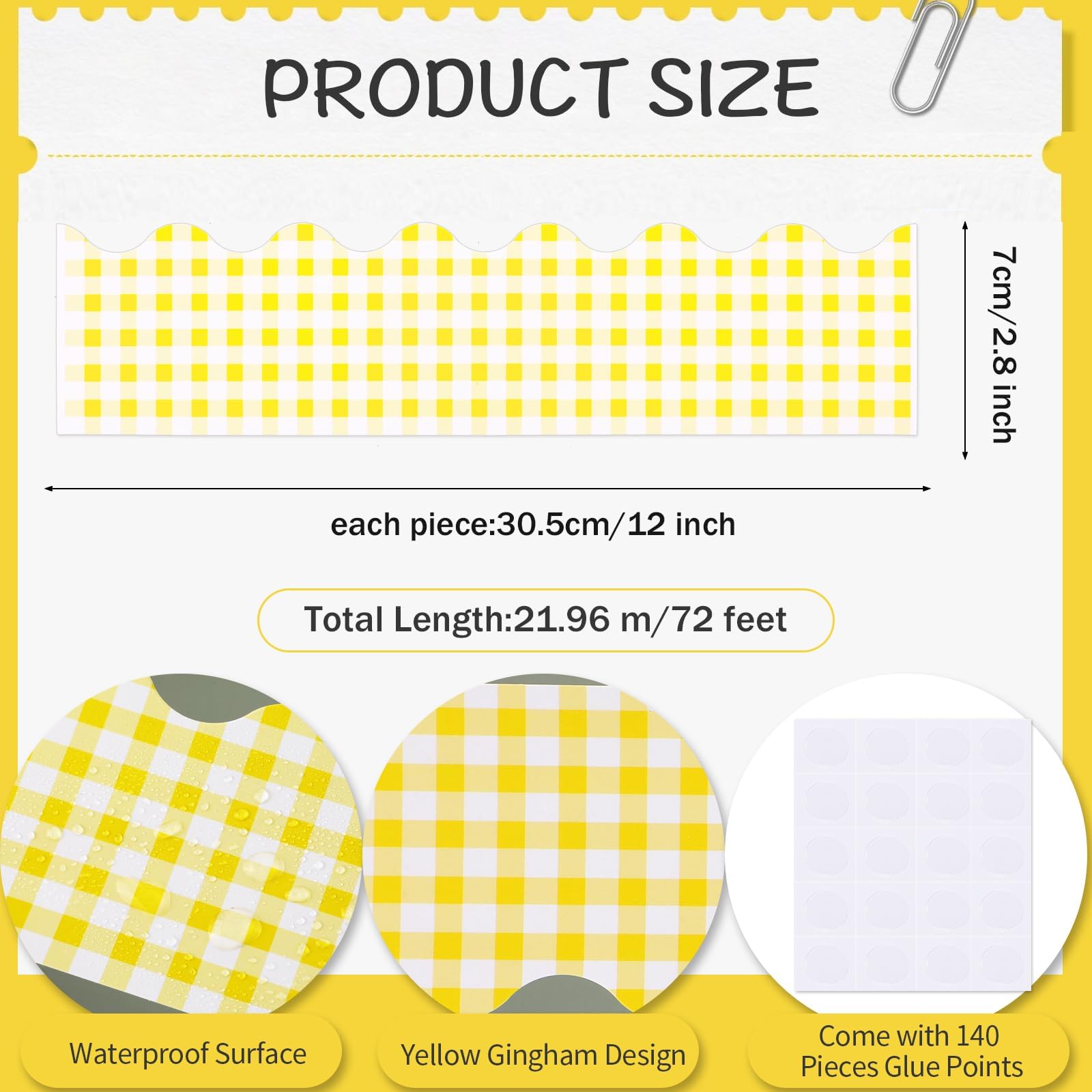 Snapklik.com : 72 Feet Yellow Gingham Bulletin Board Borders Buffalo ...