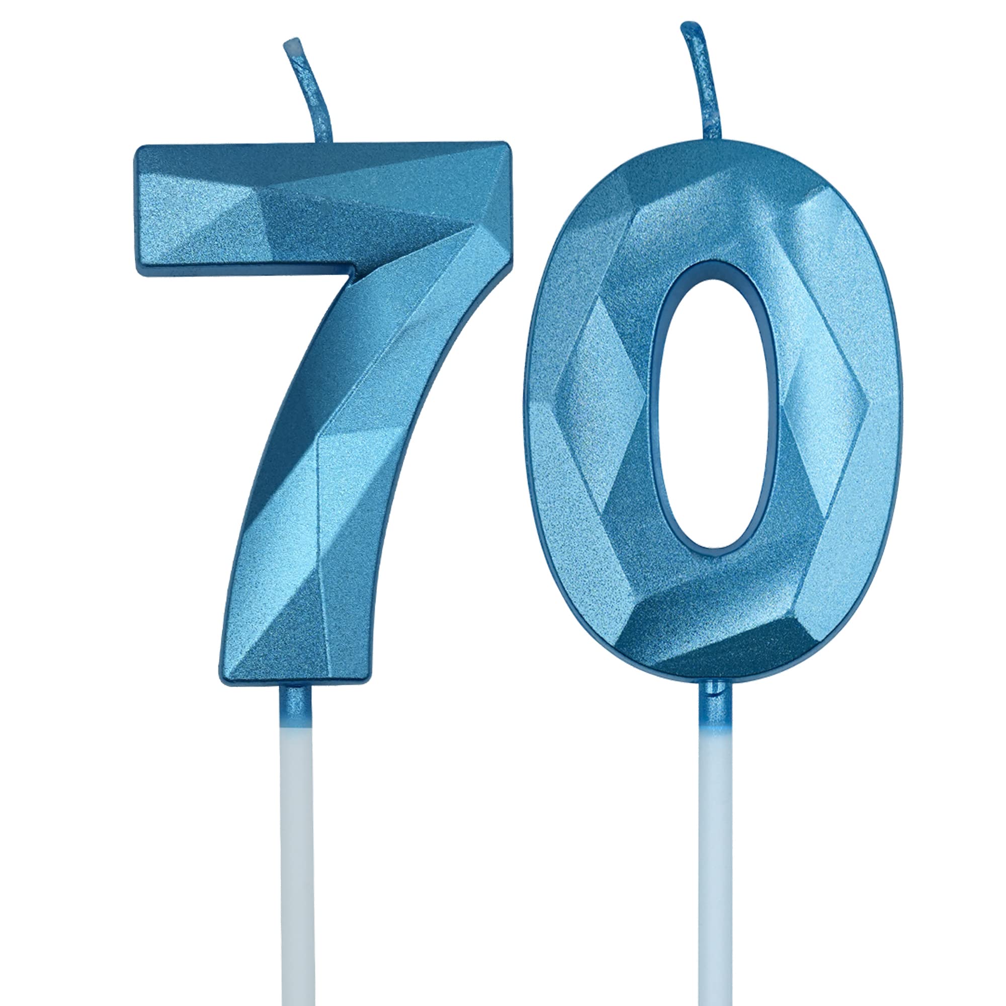 Amazon.com: 70th Birthday Candles for Cake, Blue Number 70 3D Diamond ...