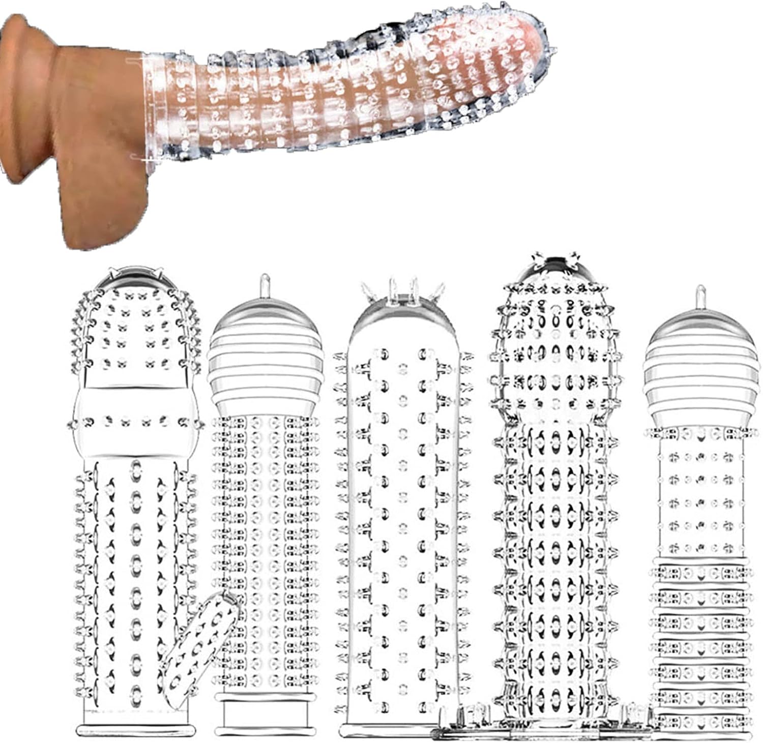 VMS2-5 Piece Transparent Durable Expansion Sleeves Enlargers Stretcher Growth Male Extension ...