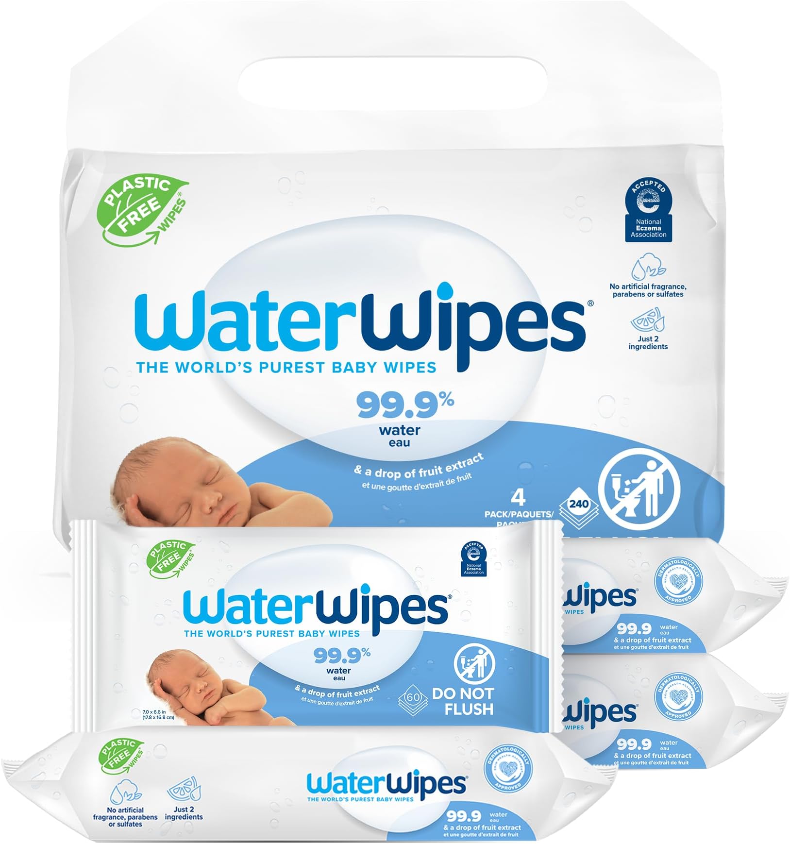 Amazon.com: WaterWipes Plastic-Free Original Baby Wipes, 99.9% Water ...