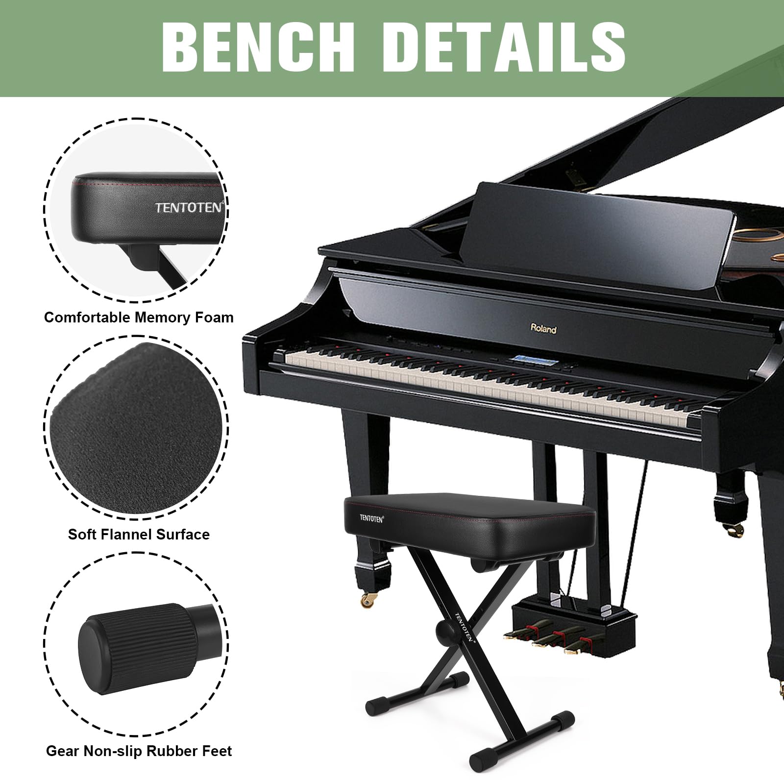 Snapklik.com : TENTOTEN Piano Bench Folding Piano Stool, Comfortable ...