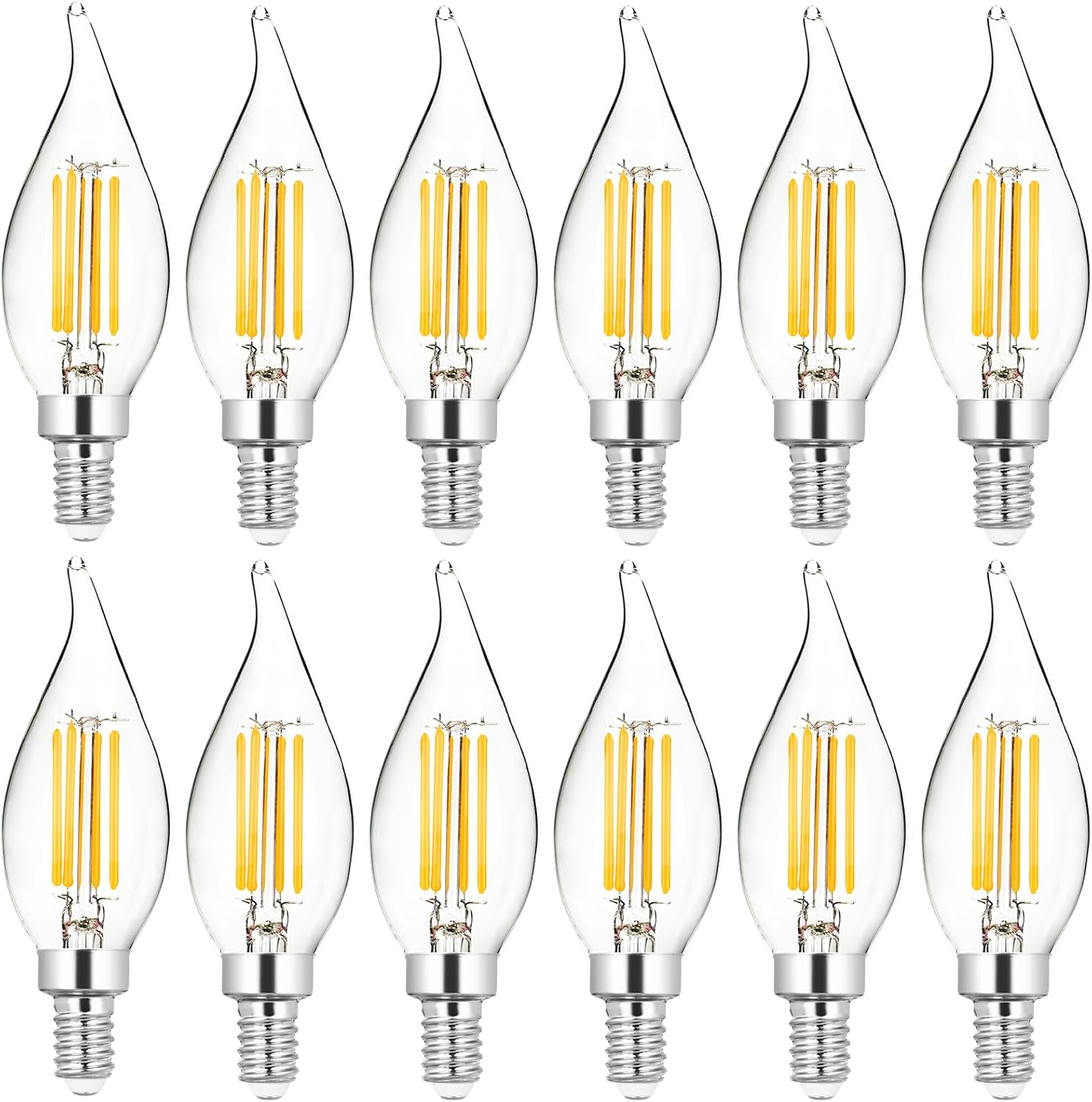 DGE 12x4 Watt LED Warm White Ceiling Fan Light Bulbs C32 Chandelier Light Bulbs Bright and ...