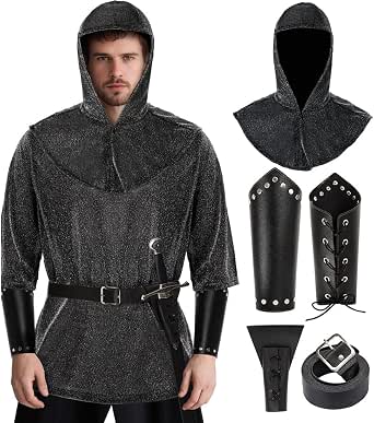 Amazon.com: Medieval Faux Chain Mail Armor Tunic Shirt Cowl Belt ...