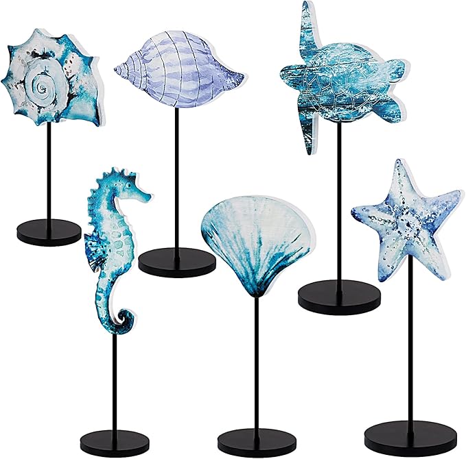 Amazon.com: Xiangqu 6 Pcs Wooden Coastal Table Decor: Turtle, Starfish ...