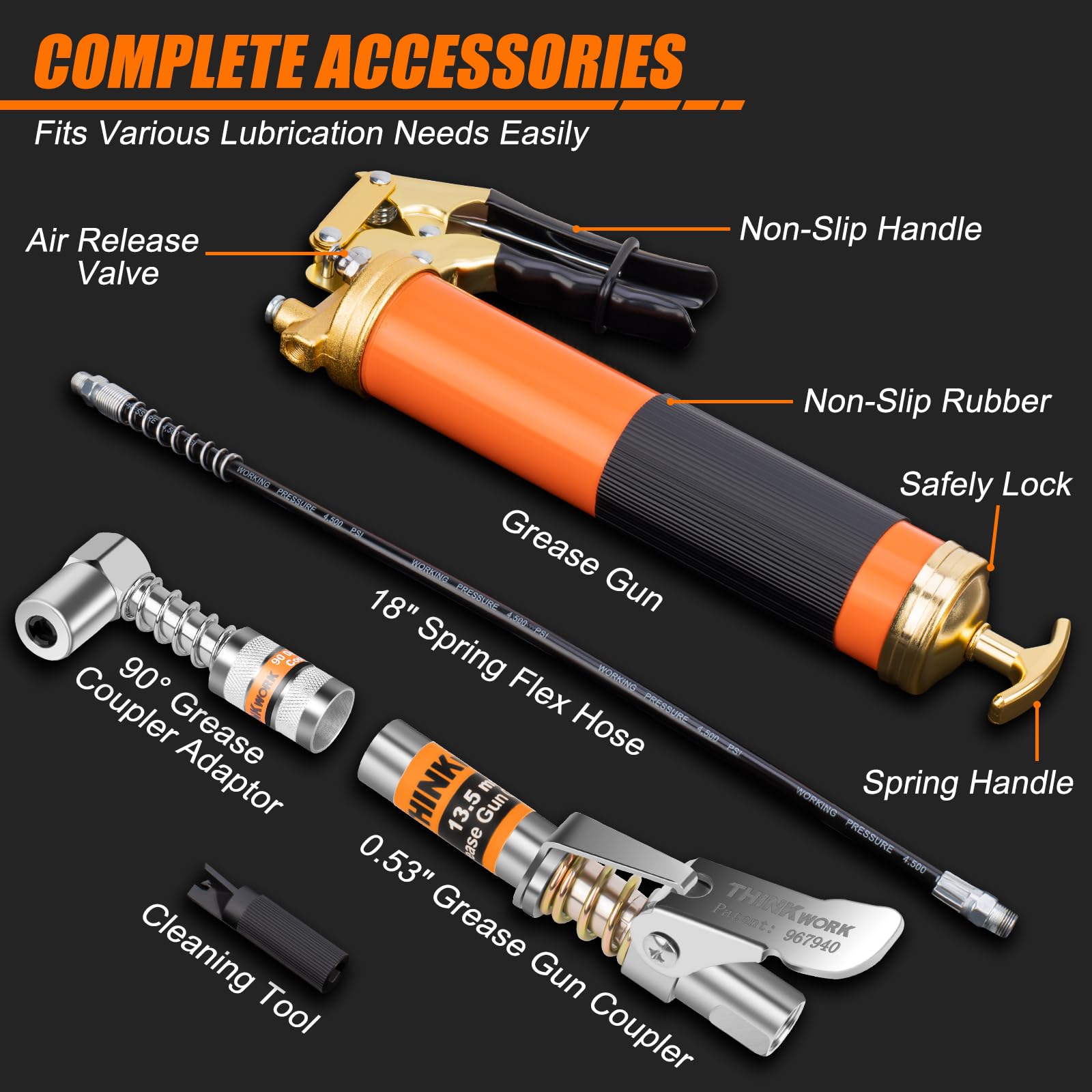 Snapklik.com : THINKWORK 8000 PSI Professional Heavy Duty Grease Gun ...