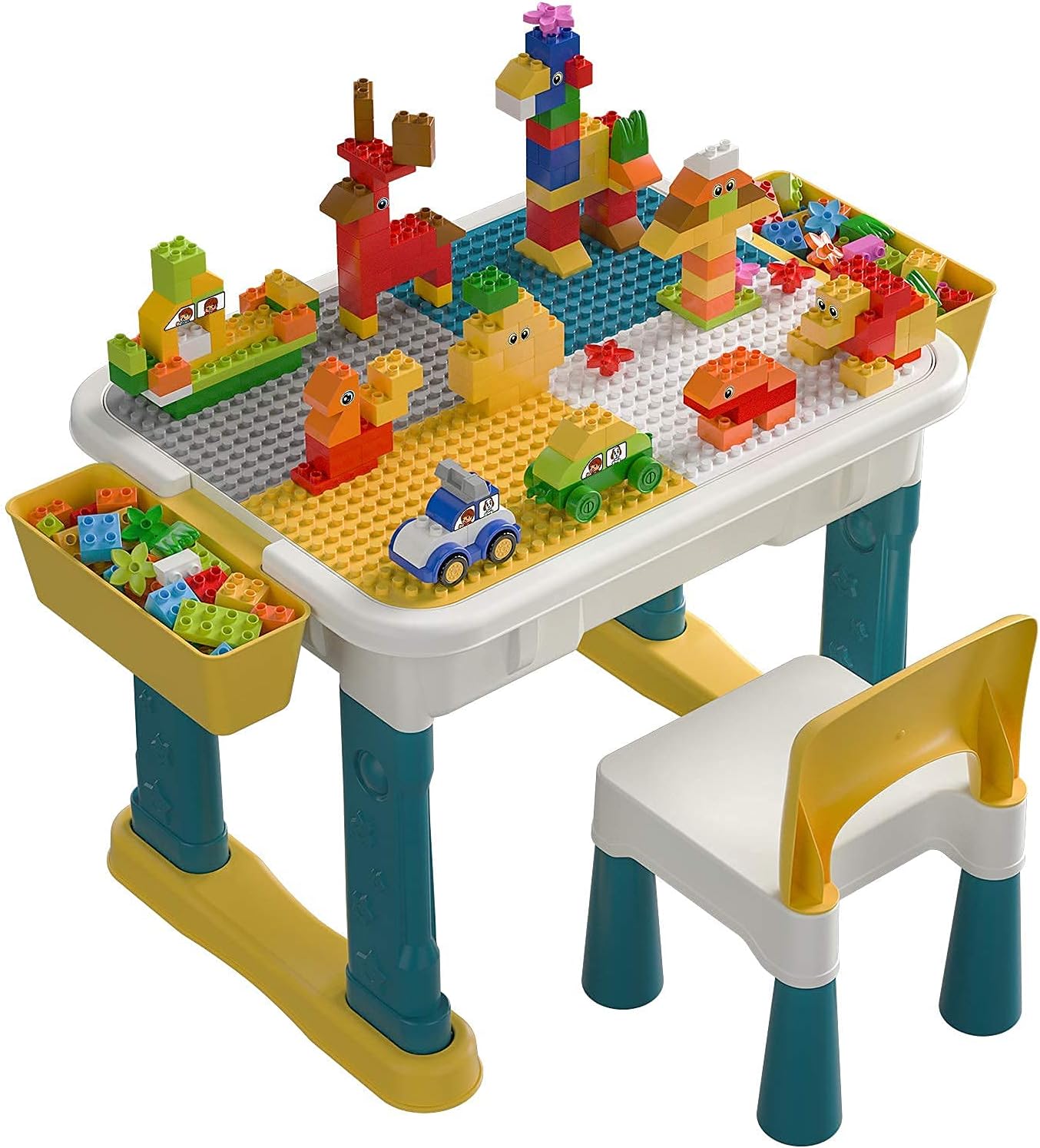burgkidz Kids Table and Chair Set (135 Piece Big Building Blocks ...