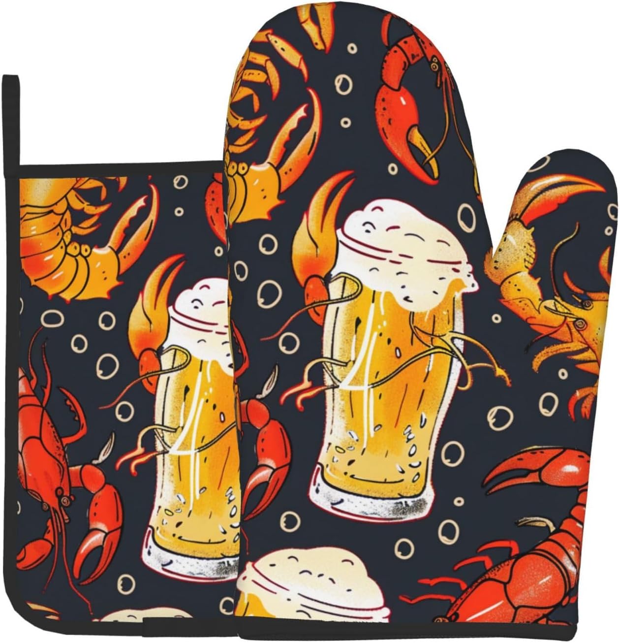 Amazon.com: Beer and Crawfish Pattern Prints Heat Resistant Oven Mitts ...